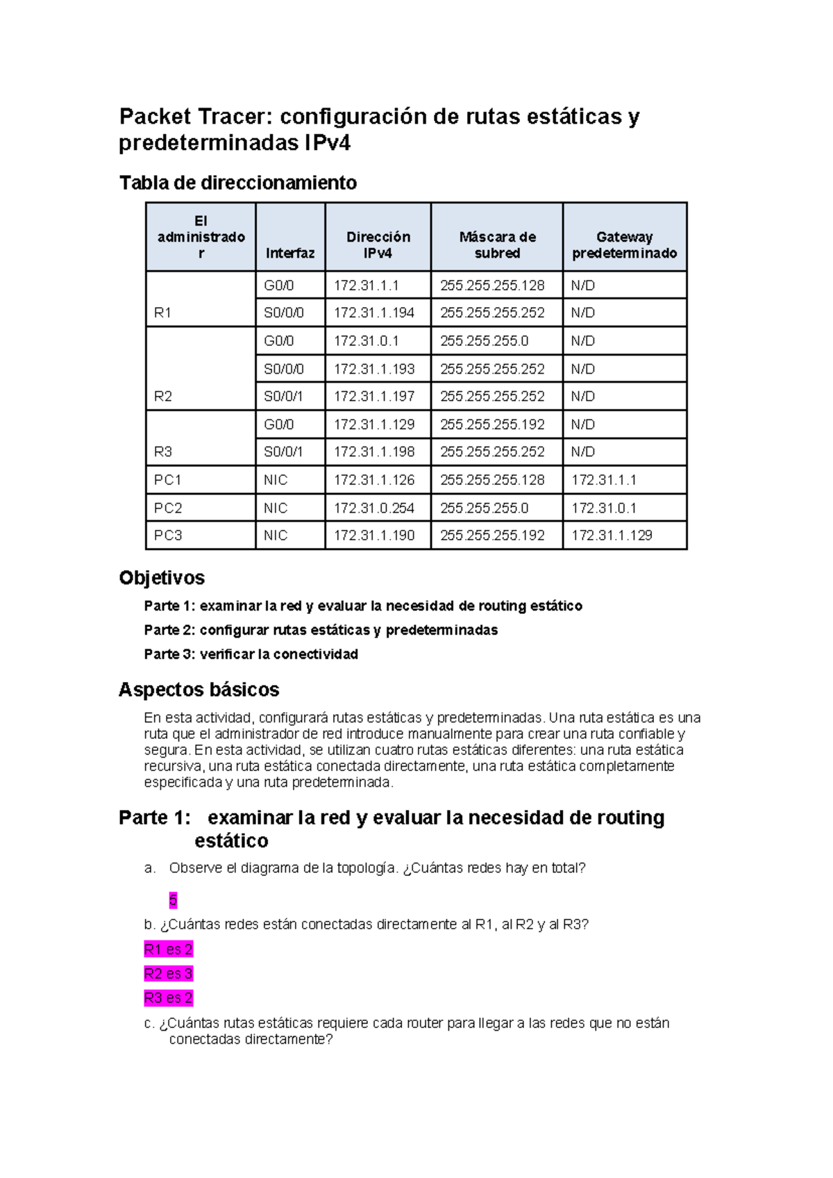 LAB 2.2.4.4 Becker Alonso - Packet Tracer: configuración de rutas estáticas y predeterminadas ...