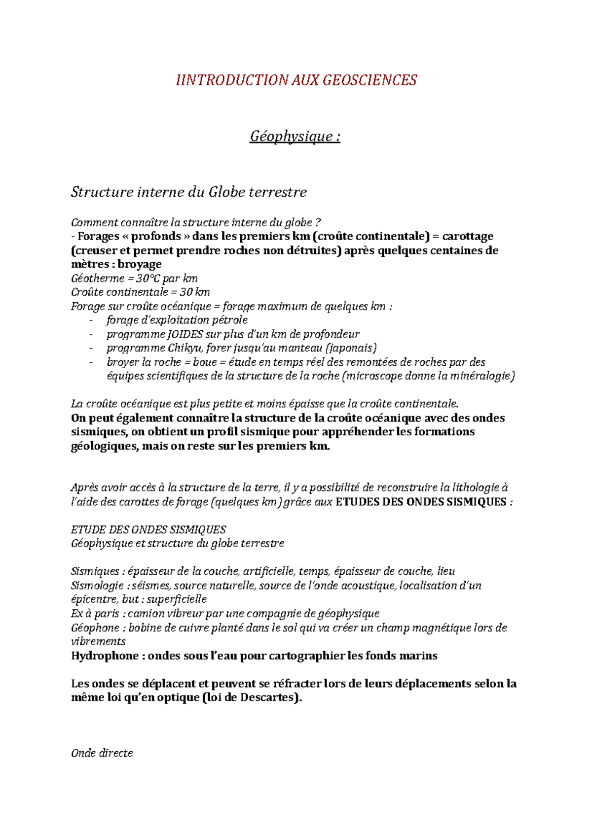 Géophysique - cours de L1 géologie - IINTRODUCTION AUX GEOSCIENCES ...