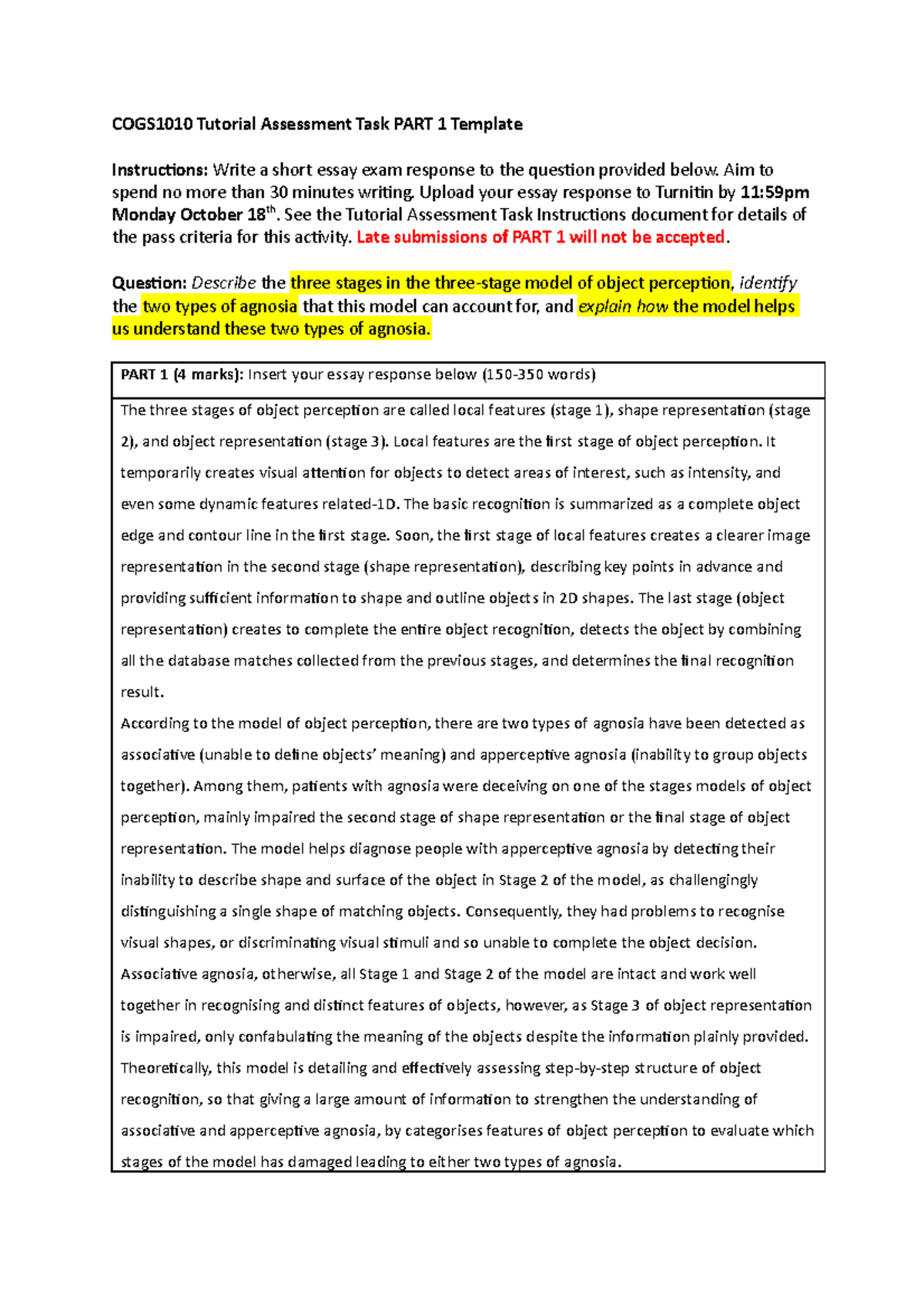 PART 1 Tutorial Assessment Task - COGS1010 Tutorial Assessment Task PART 1 Template Instructions ...
