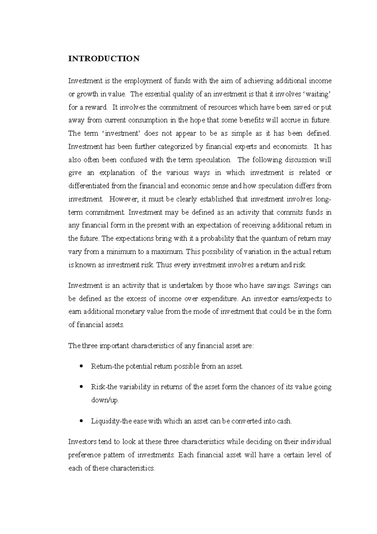 1cm8o3qjl 990841 - INTRODUCTION Investment is the employment of funds ...