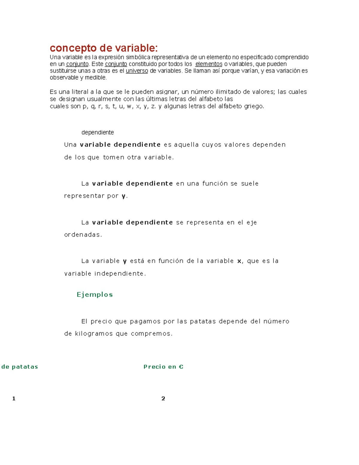 Concepto de variable - concepto de variable: Una variable es la ...
