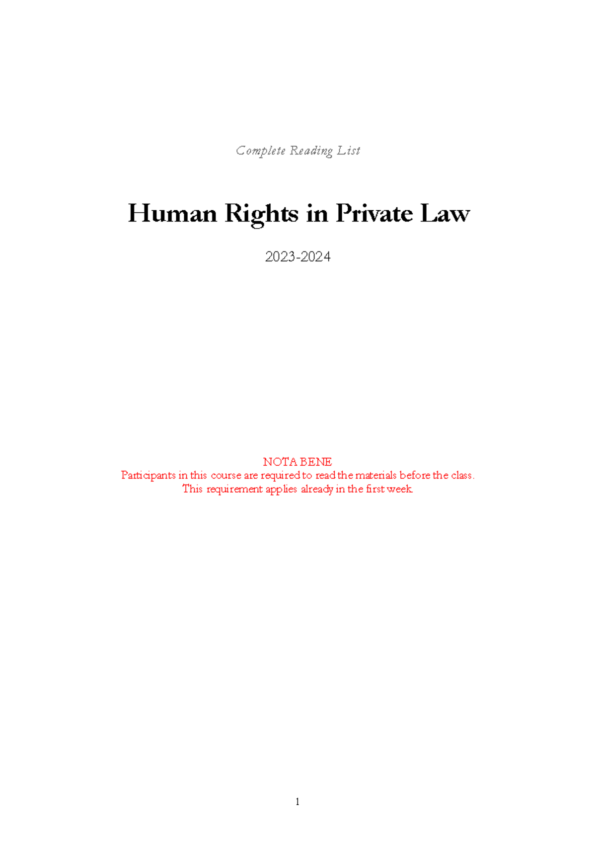 HRin PL outline 2023 weeks 1-7 final - Complete Reading List Human ...