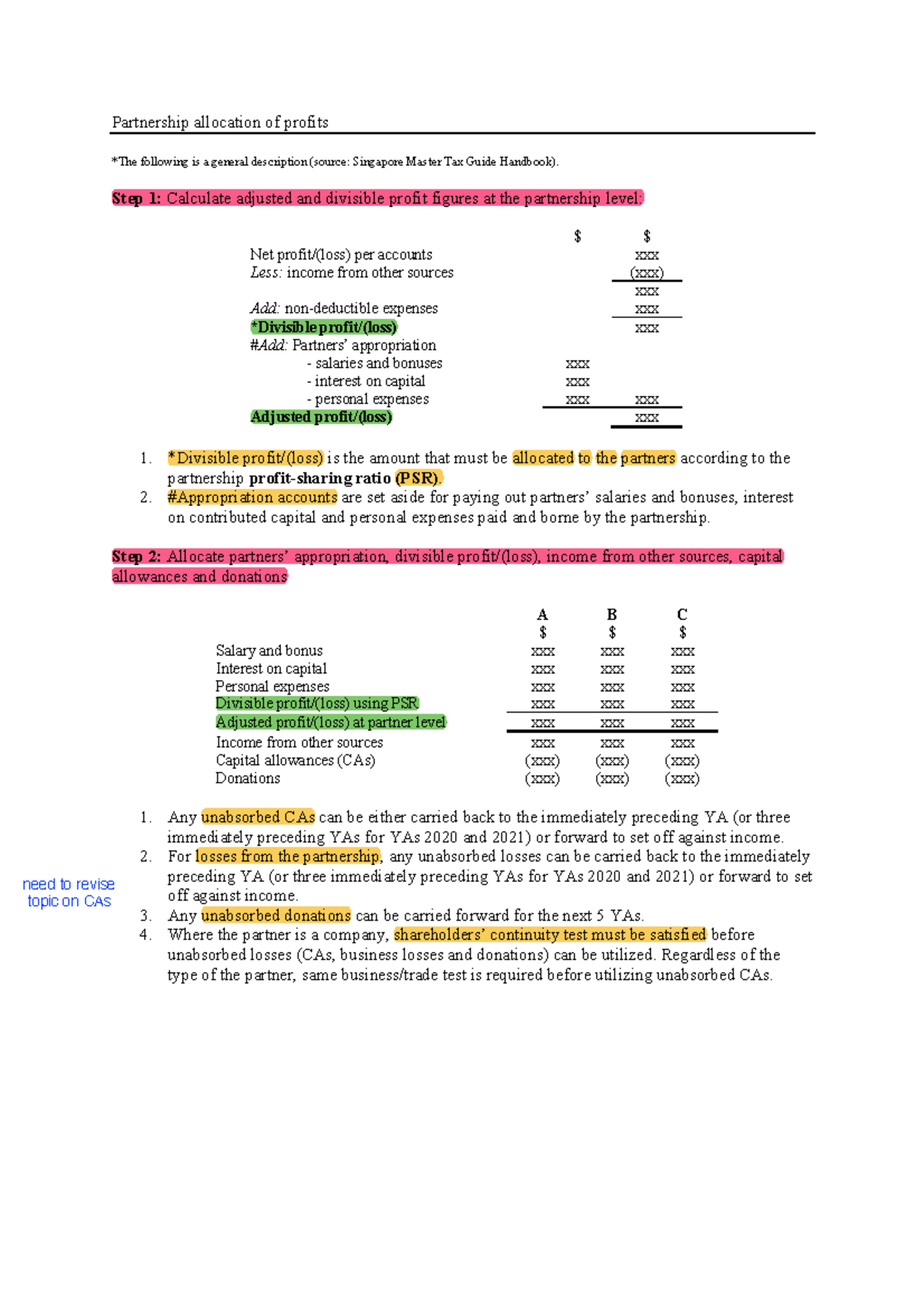 Partnership allocation of profits - Step 1: Calculate adjusted and ...