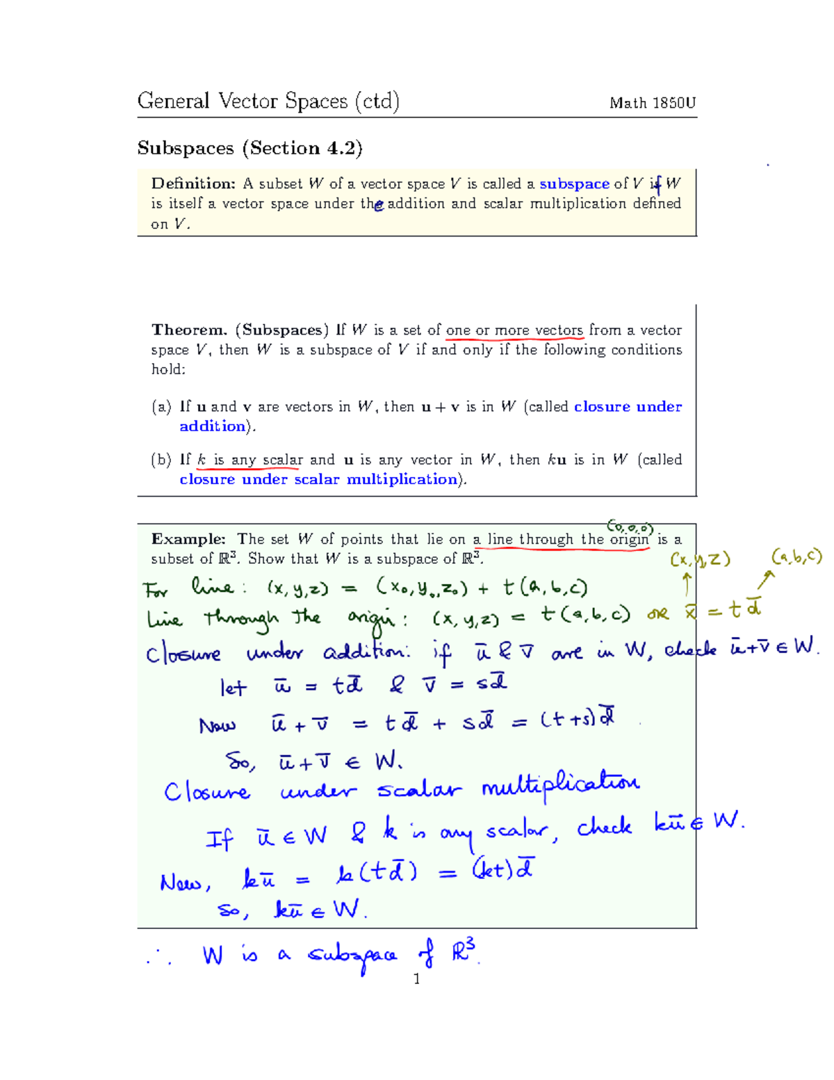Lecture 11 completed notes DB - General Vector Spaces (ctd) Math 1850U ...