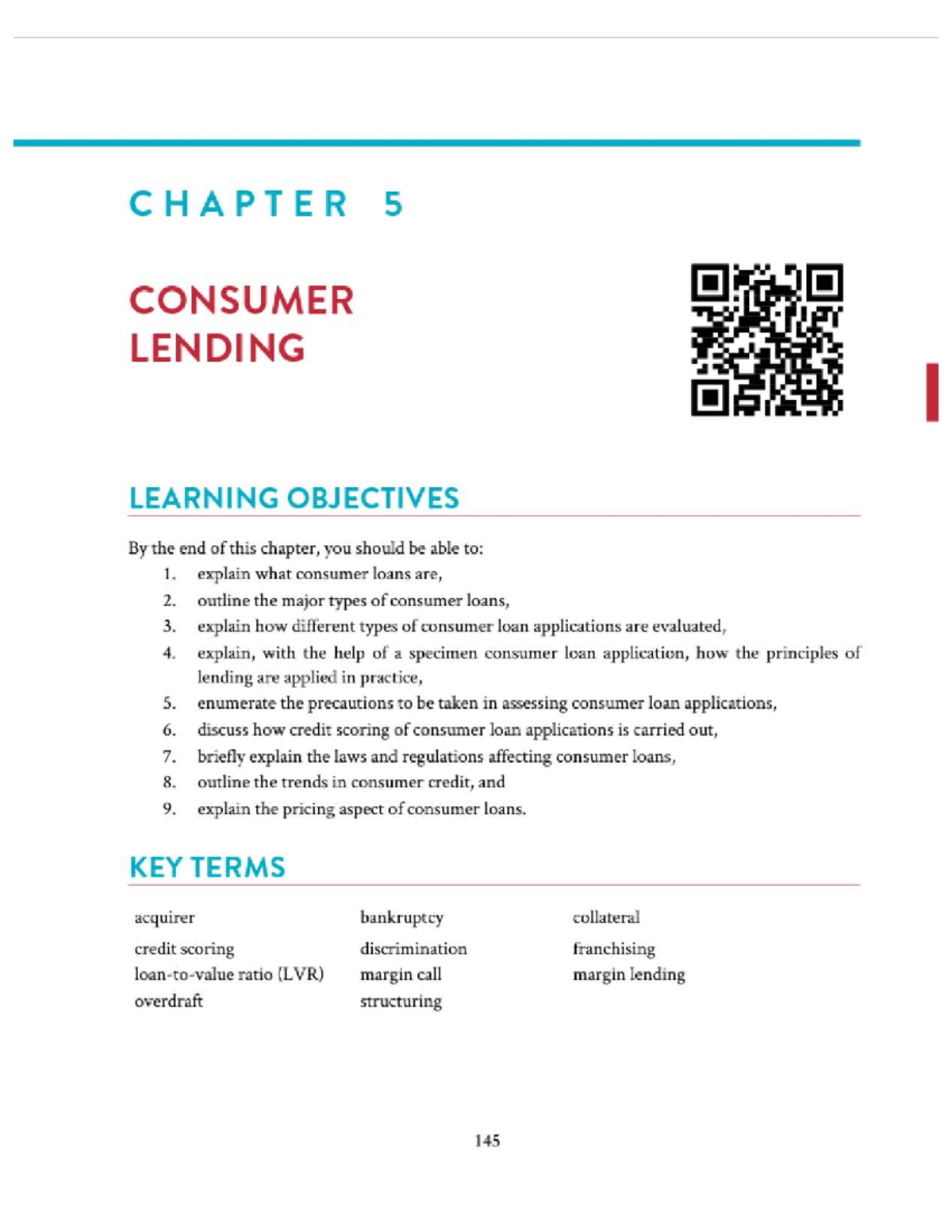 Chapter 5 Consumer lending - CHAPTER 5 CONSUMER LENDING LEARNING OBJECTIVES the end of this ...