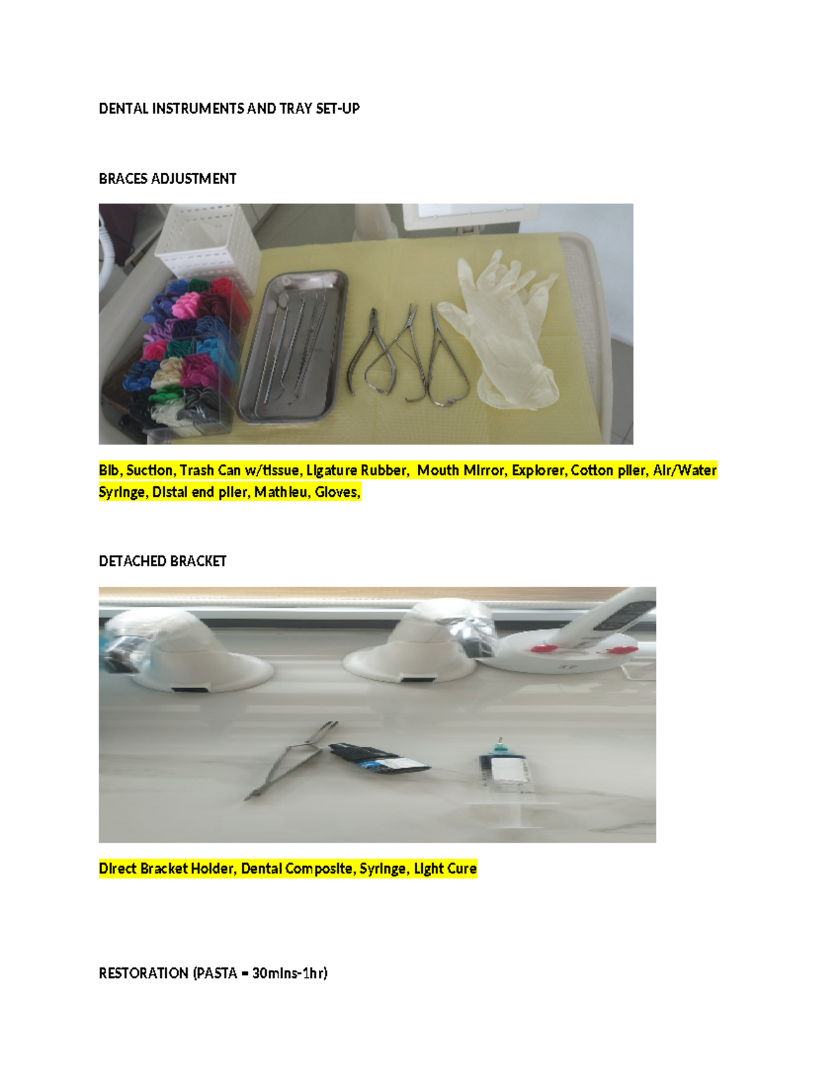 Dental Instrume-WPS Office - DENTAL INSTRUMENTS AND TRAY SET-UP BRACES ...