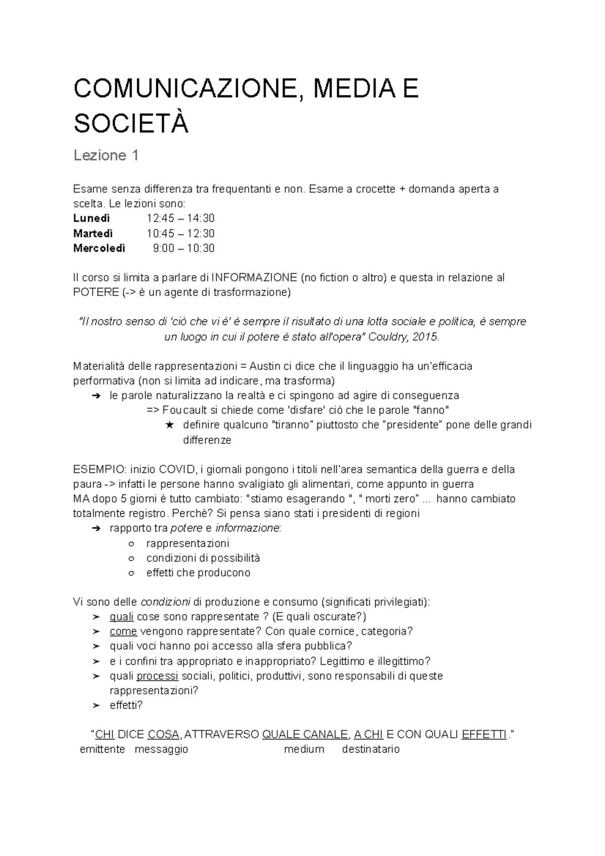 Appunti lezioni Comunicazione Media e Società - COMUNICAZIONE, MEDIA E ...