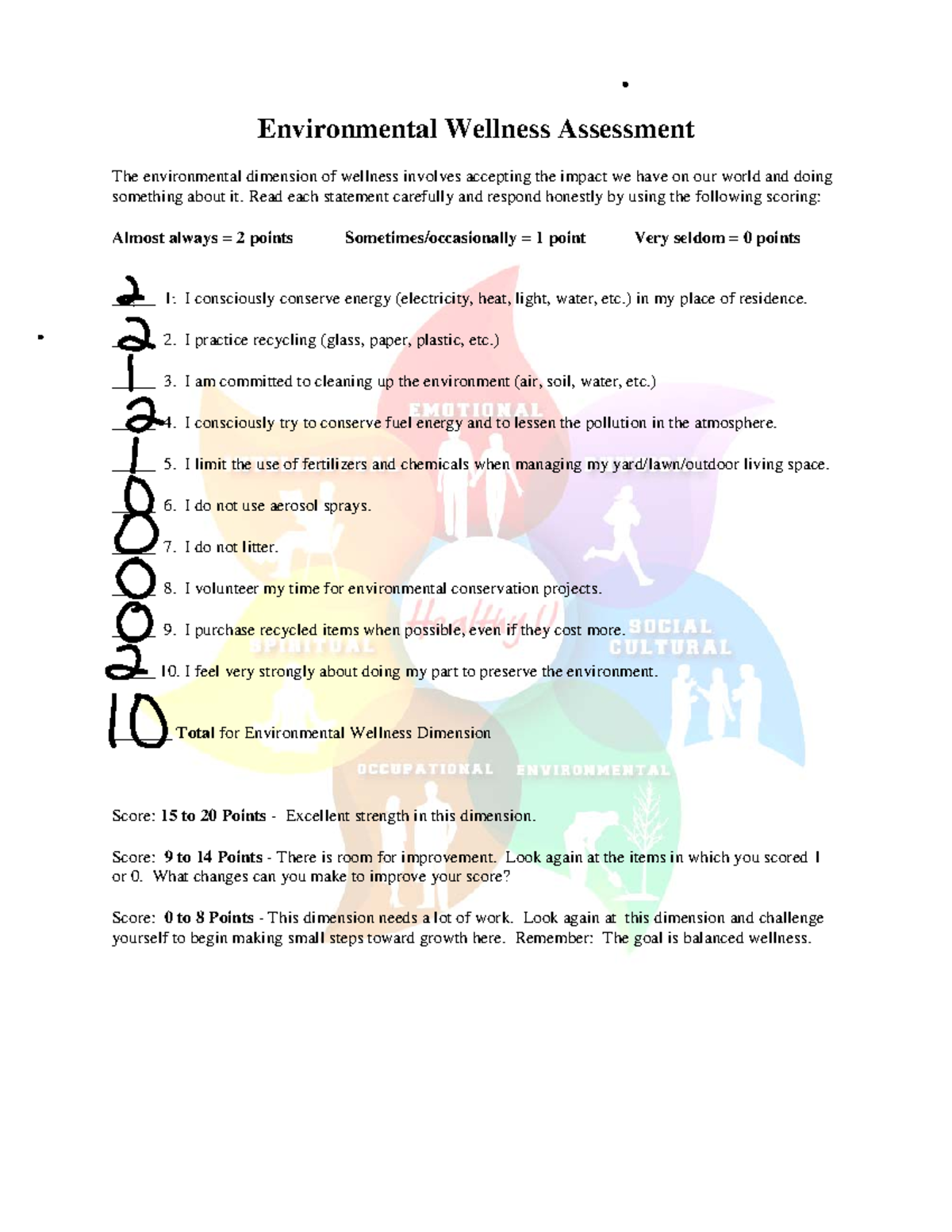 Environmental Wellness Survey (1) - Environmental Wellness Assessment ...