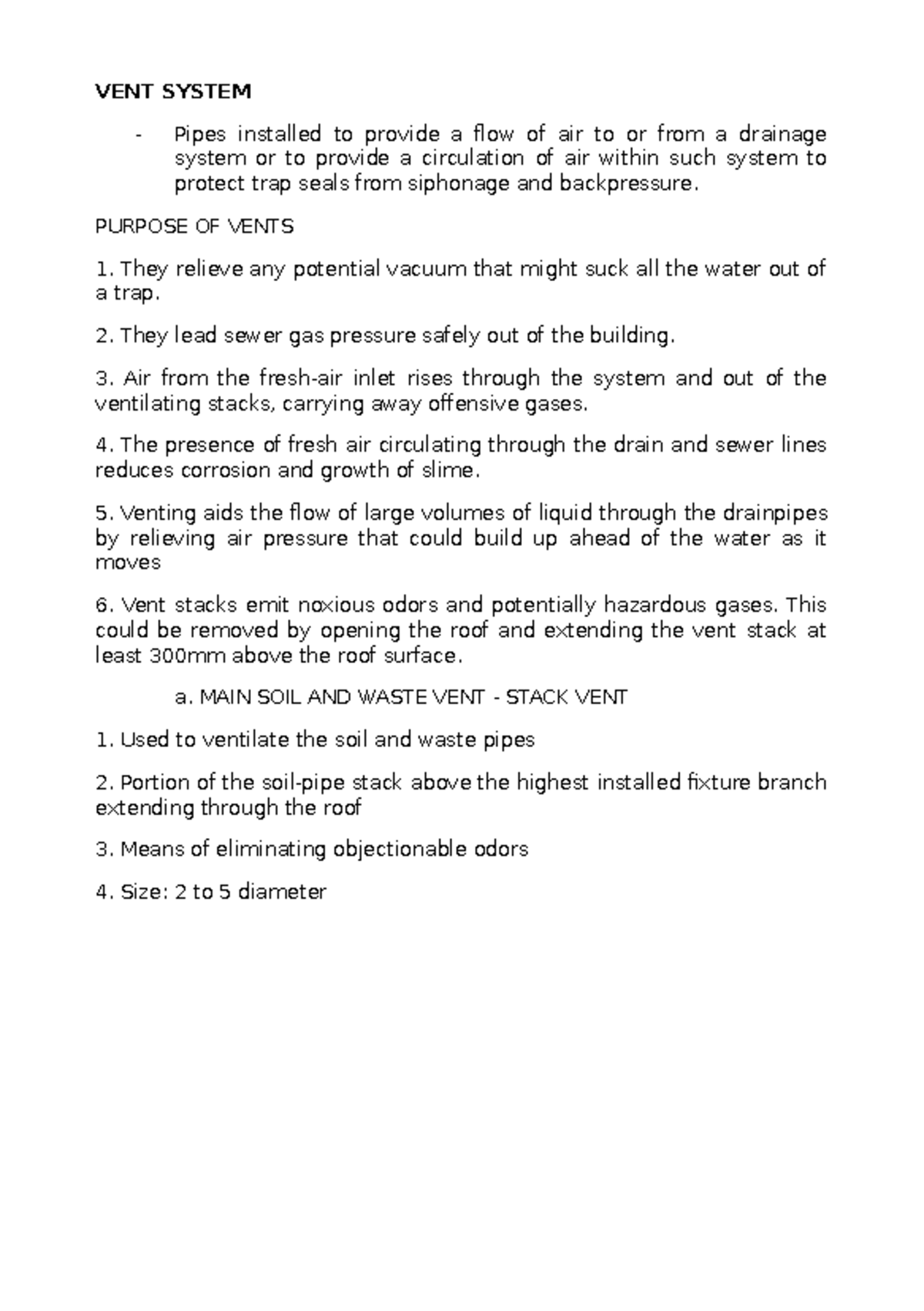 VENT System - VENT SYSTEM Pipes installed to provide a flow of air to ...