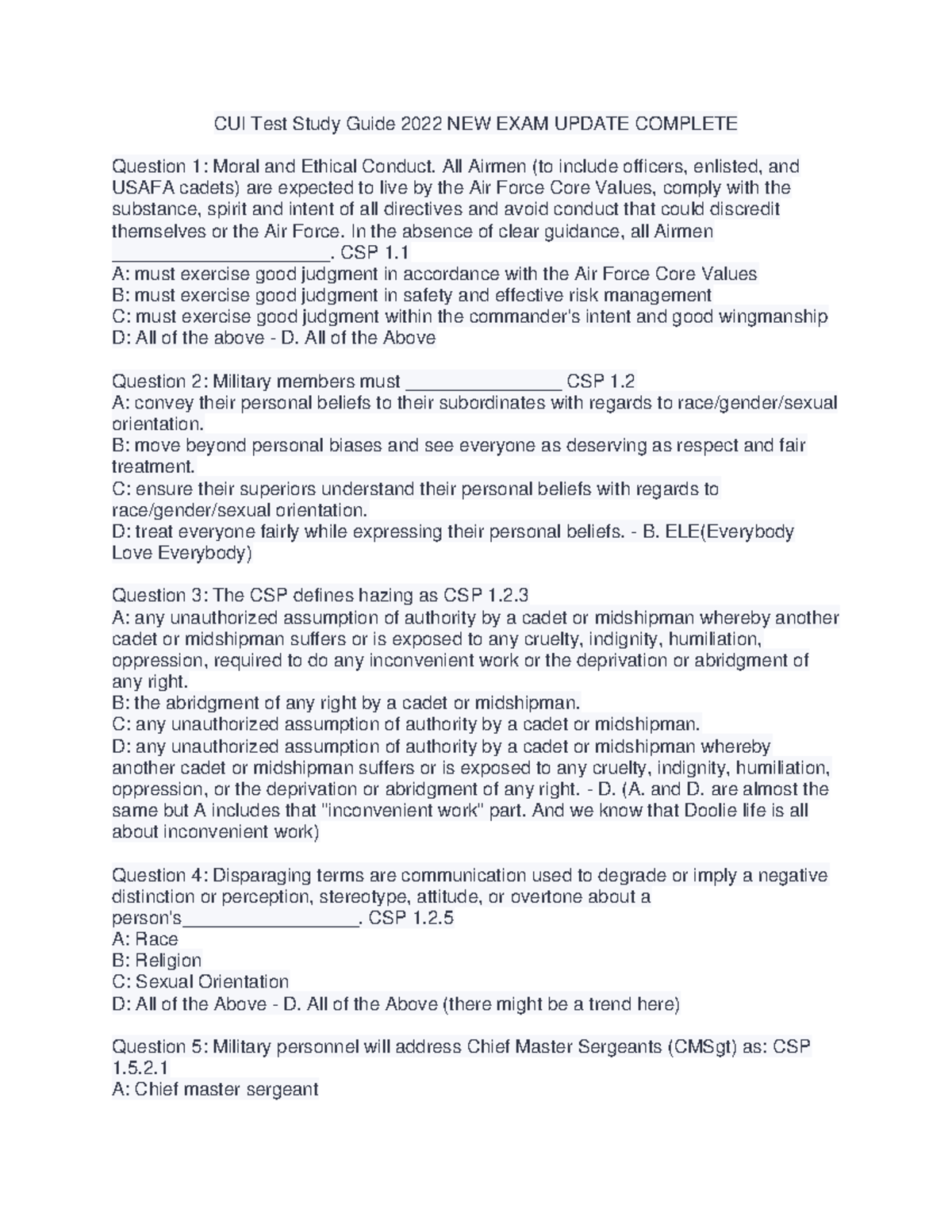 CUI Test Study Guide 2022 NEW EXAM Update Complete Study Guide Solution ...