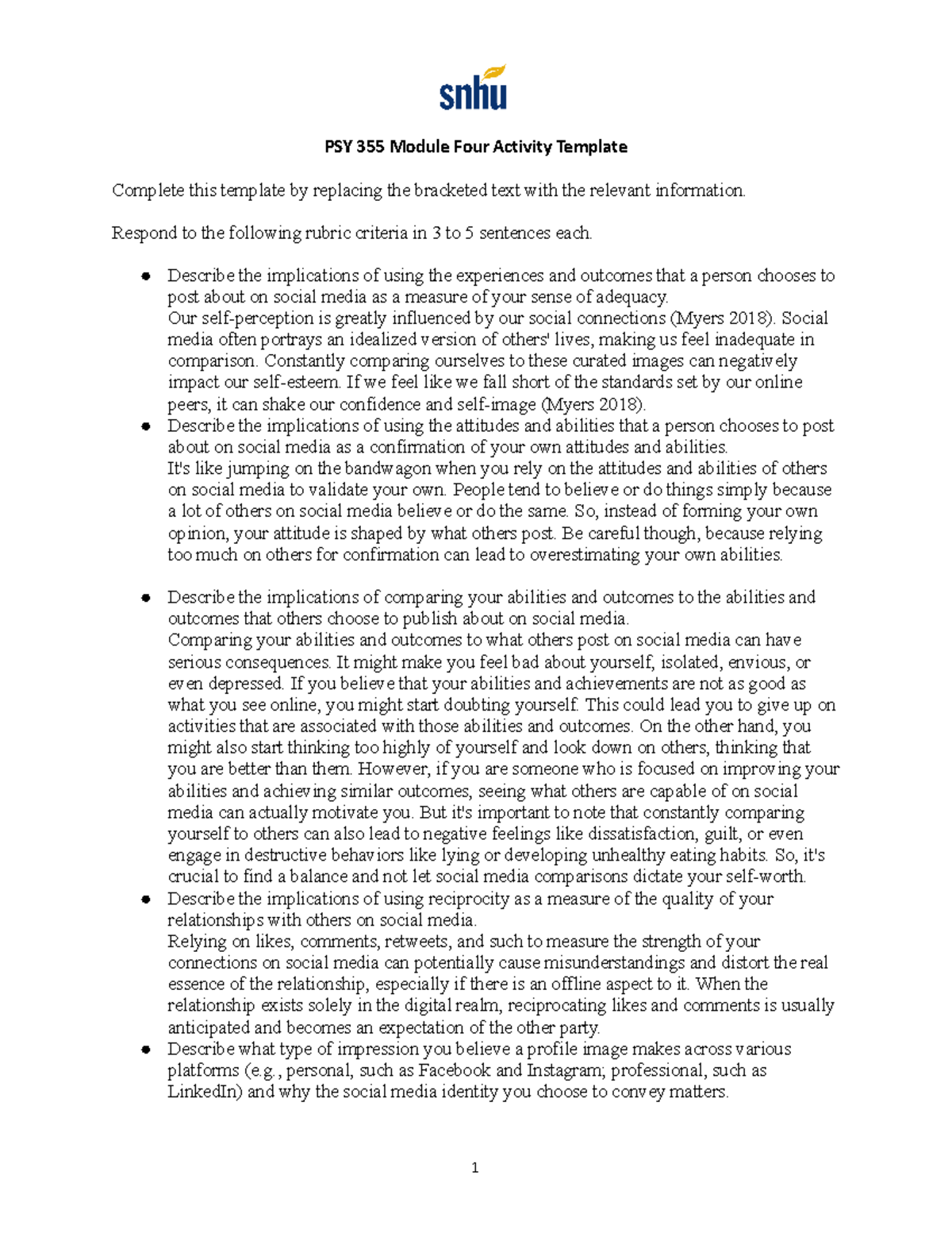 PSY 355 Module Four Activity Template - PSY 355 Module Four Activity ...