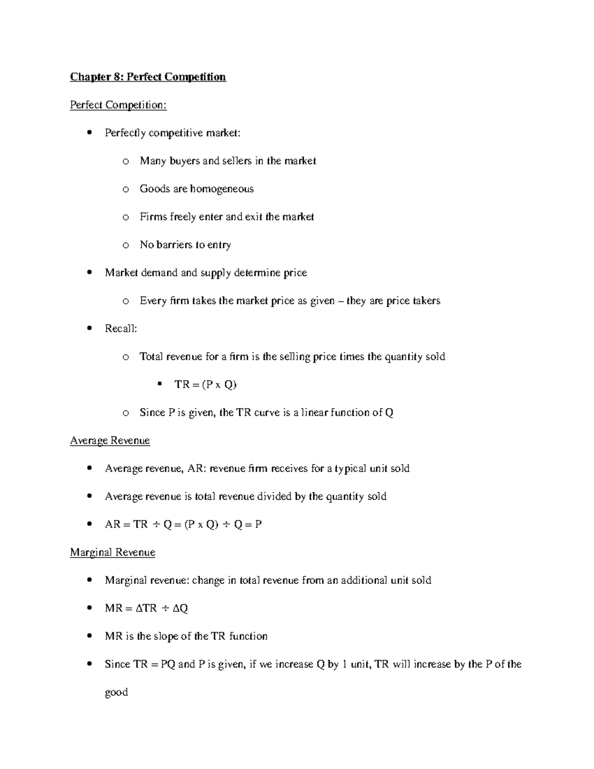 Chapter 8- Perfect Competition - Chapter 8: Perfect Competition Perfect ...