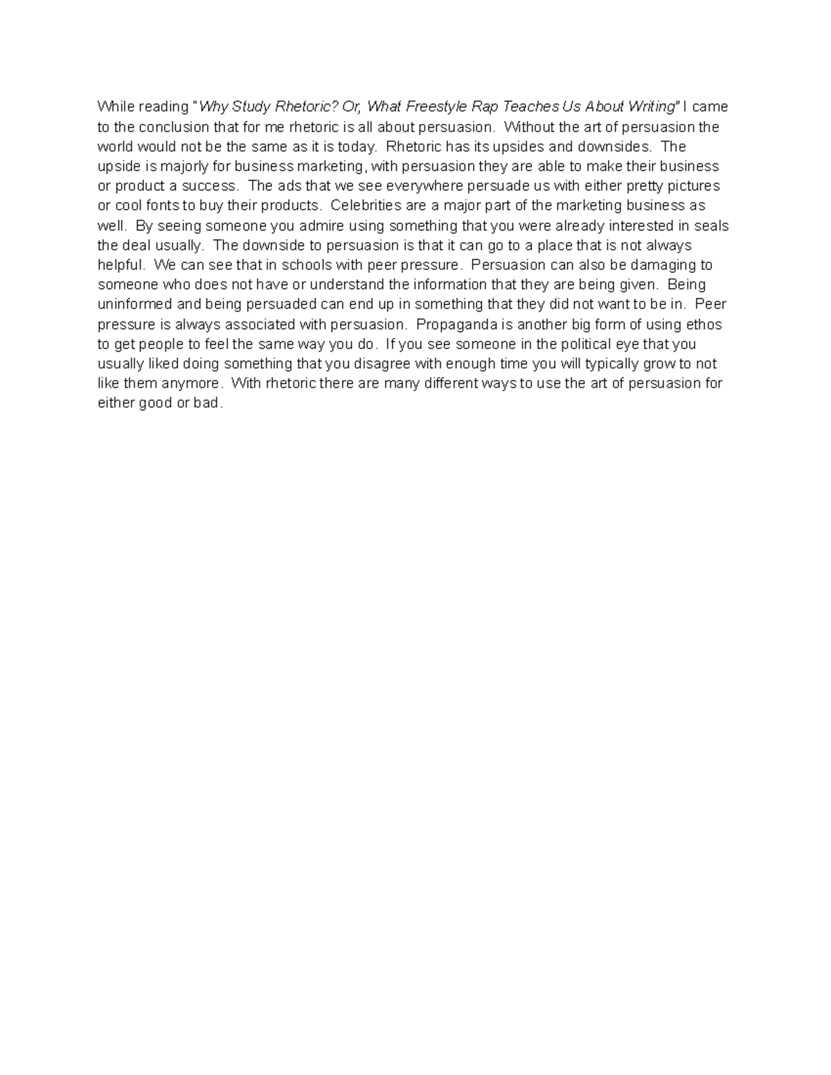 Writing #3 - this is an essay about the article “Why Study Rhetoric? Or ...