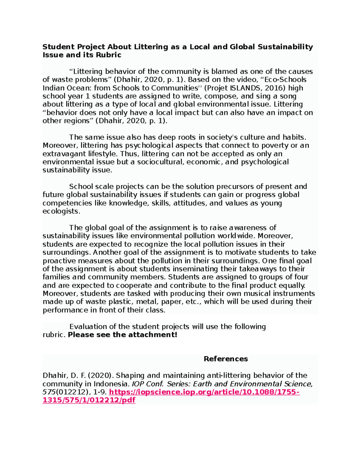 Discussion Assignment 4 7 - Student Project About Littering as a Local ...