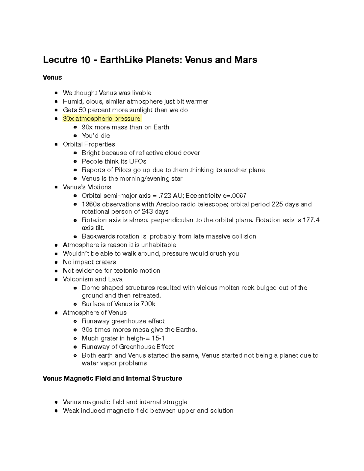 Lecture 10 Earth Like Planets - Venus and Mars - Lecutre 10 - EarthLike Planets: Venus and Mars ...