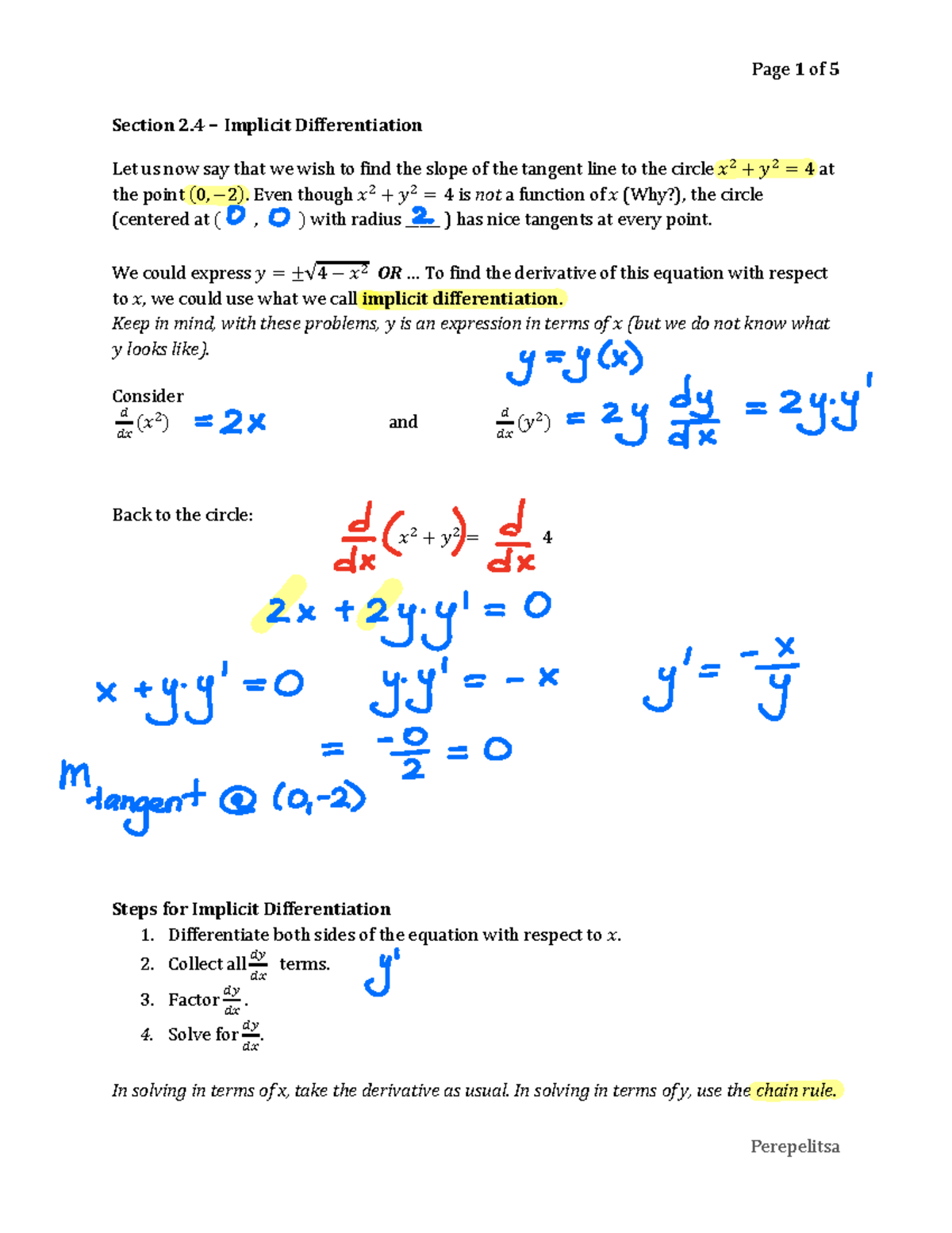 1431S24 notes - Section 2 – Implicit Differentiation Let us now say ...
