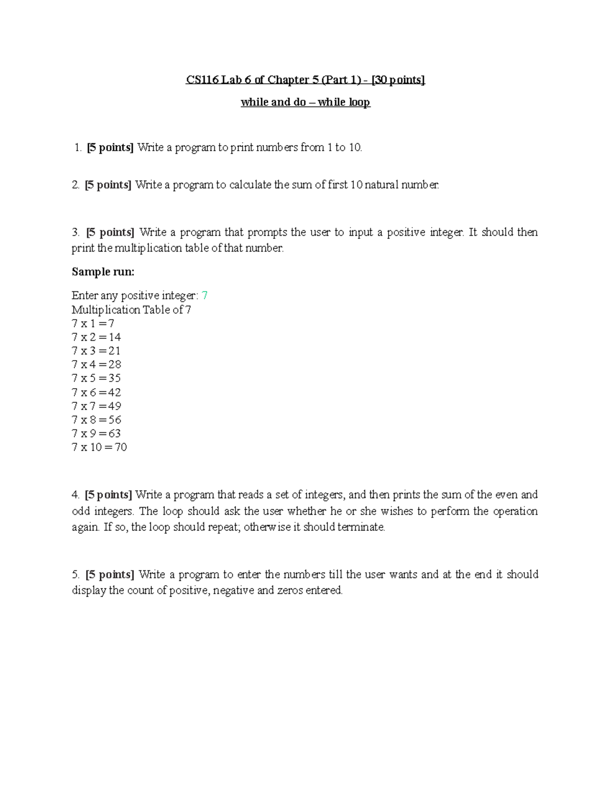 Lab 7 Chapter 5 (Part 1) - CS116 Lab 6 of Chapter 5 (Part 1) - [30 ...