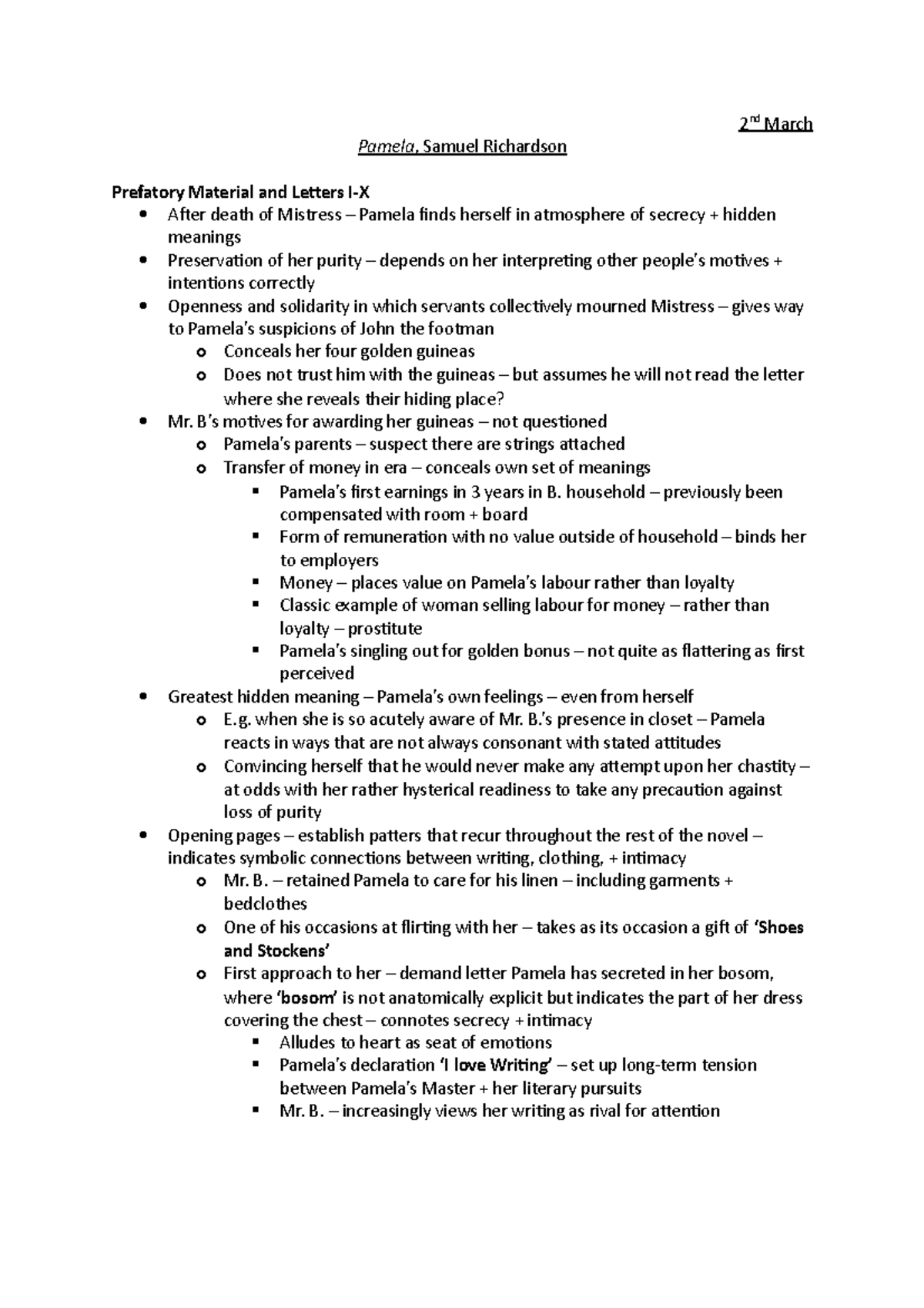 Pamela - Seminar - 2 nd March Pamela , Samuel Richardson Prefatory ...