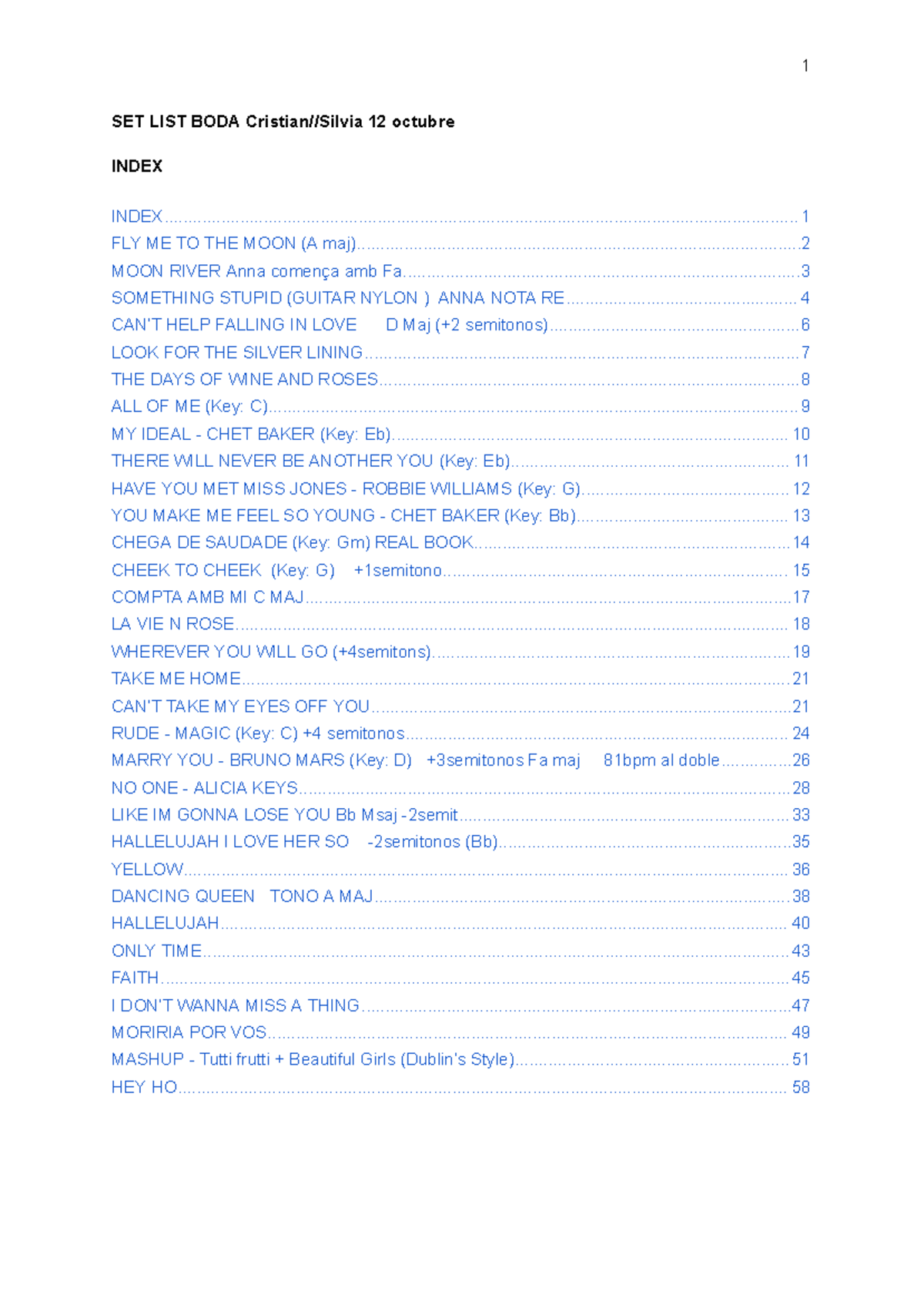 Set list - Acordes - set list - SET LIST BODA Cristian//Silvia 12 ...