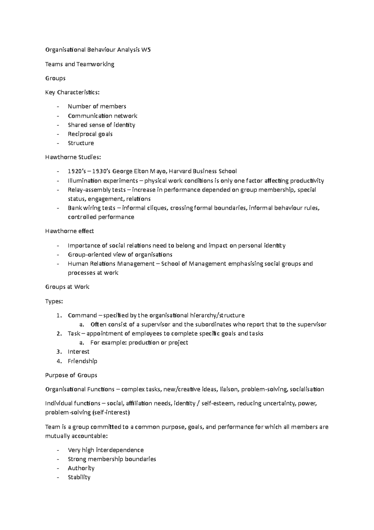 Organisational Behaviour and Analysis W5 - Organisational Behaviour ...