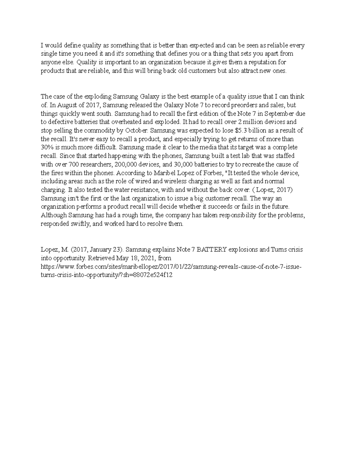 3-1 Discussion Defining Quality - I would define quality as something ...