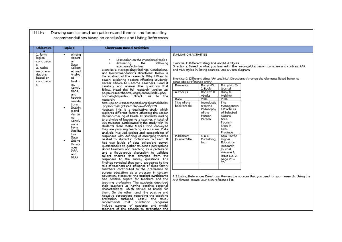 PCPD Assessment- Module - TITLE: Drawing conclusions from patterns and ...