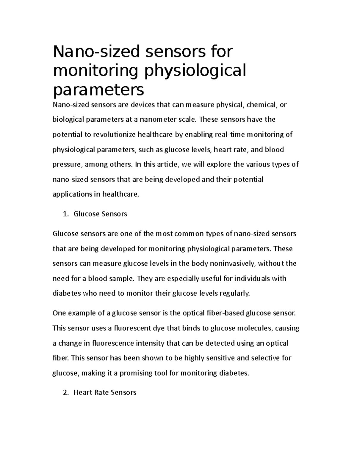 Nano - Nano - Nano-sized sensors for monitoring physiological ...