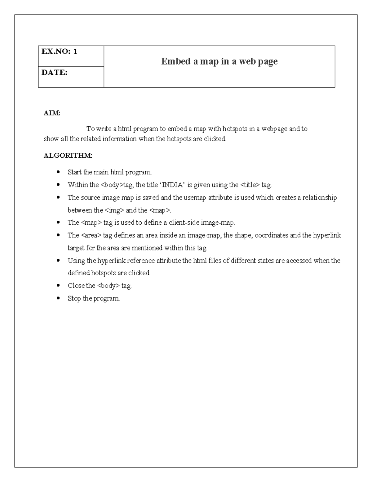 Ip Print Lab Final 2022 Ex 1 Embed A Map In A Web Page Date Aim To Write A Html Program To