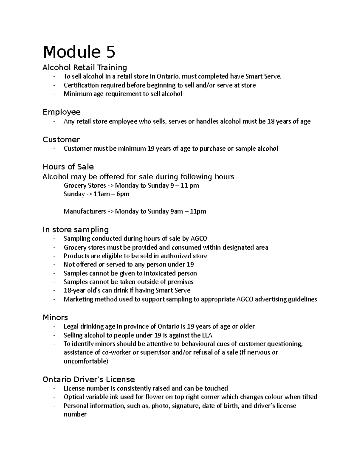 Module 5 - Lecture notes 5 - Module 5 Alcohol Retail Training To sell ...