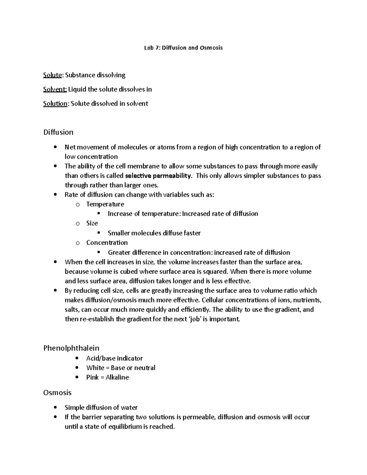 Lab 7: Diffusion and Osmosis - Lab 7: Diffusion and Osmosis Solute ...
