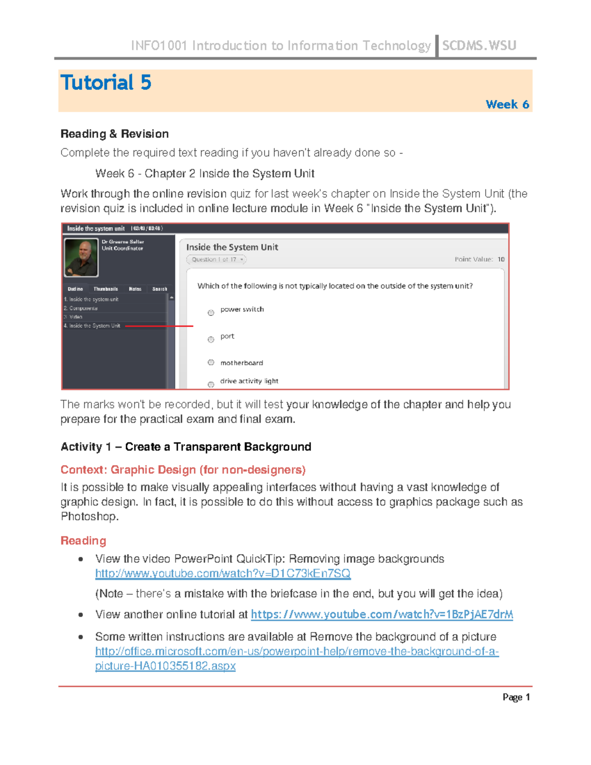 Practical 05 - n/a - Tutorial 5 Week 6 Reading & Revision Complete the required text reading if ...