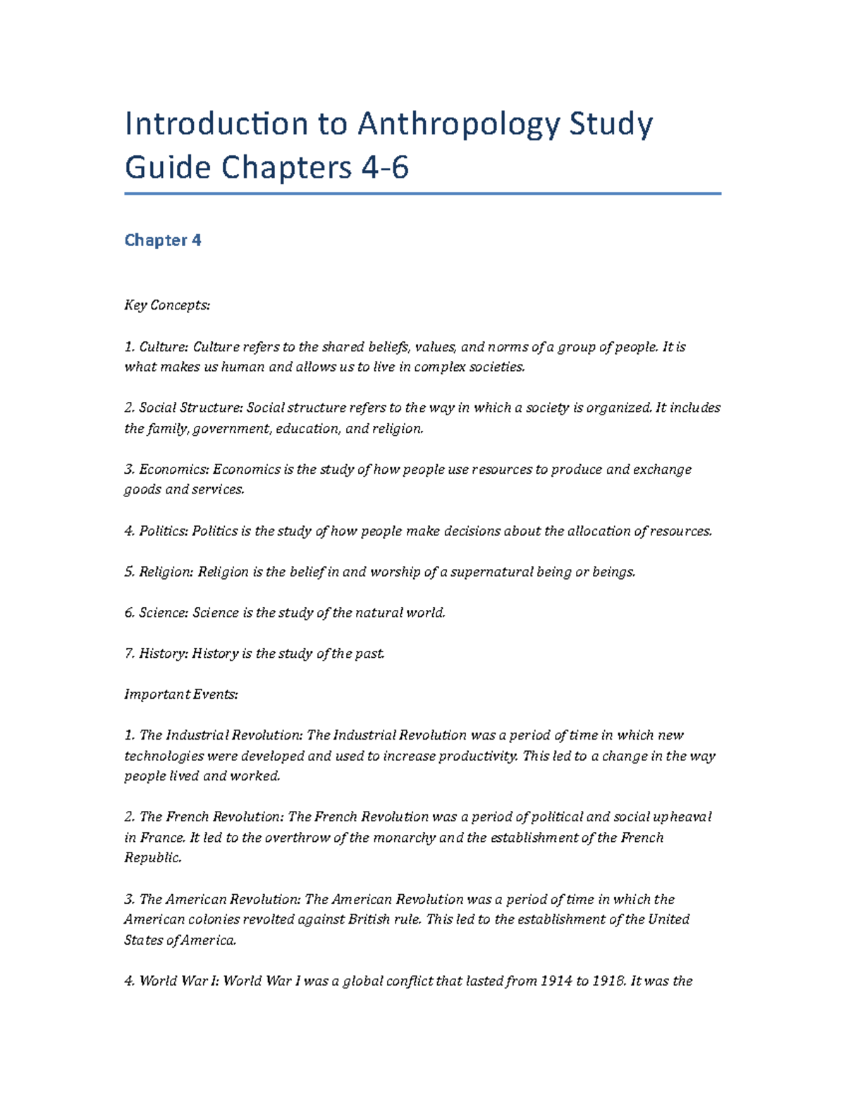 Introduction to Anthropology Study Guide Chapters 4-6 - Introduction to ...