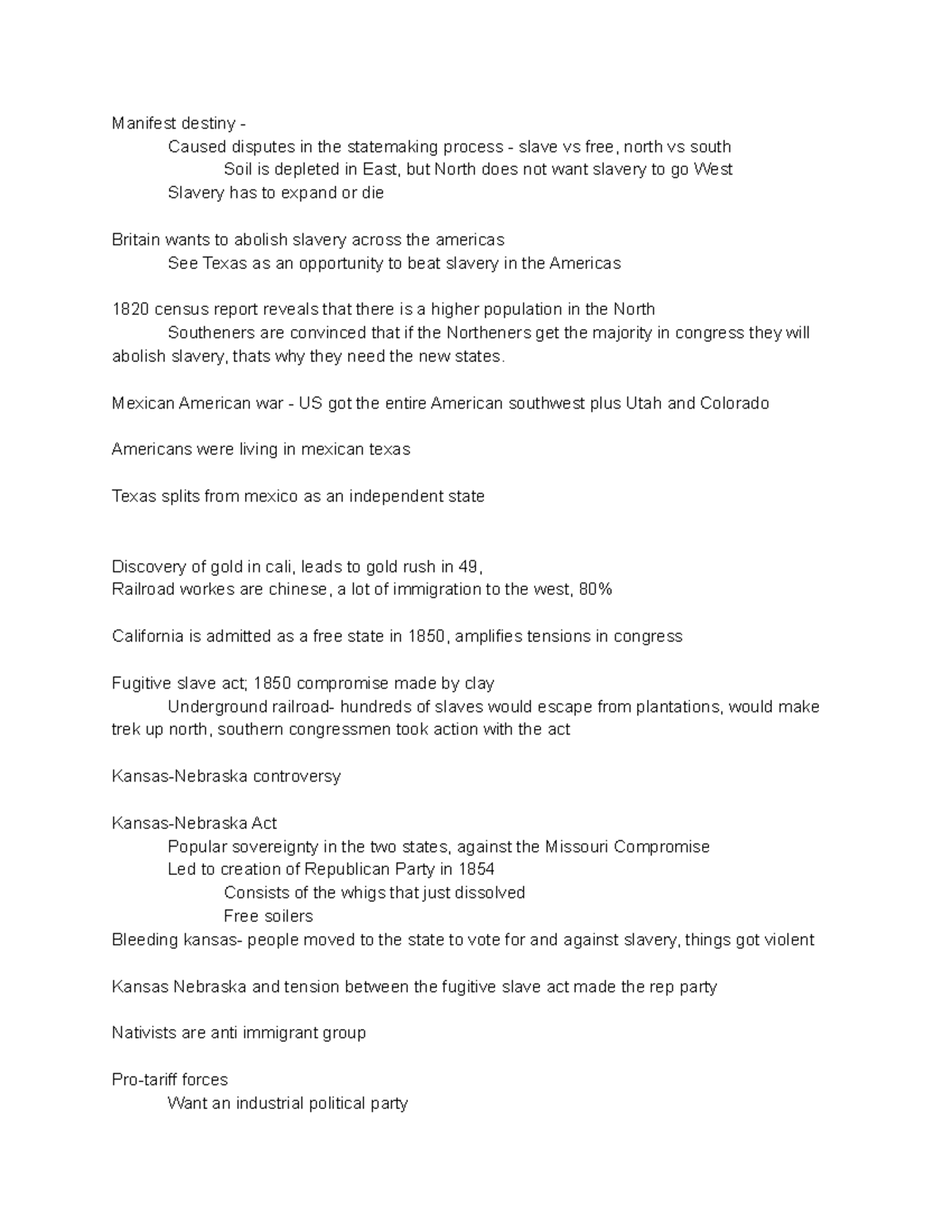 US History Notes - Manifest destiny - Caused disputes in the ...
