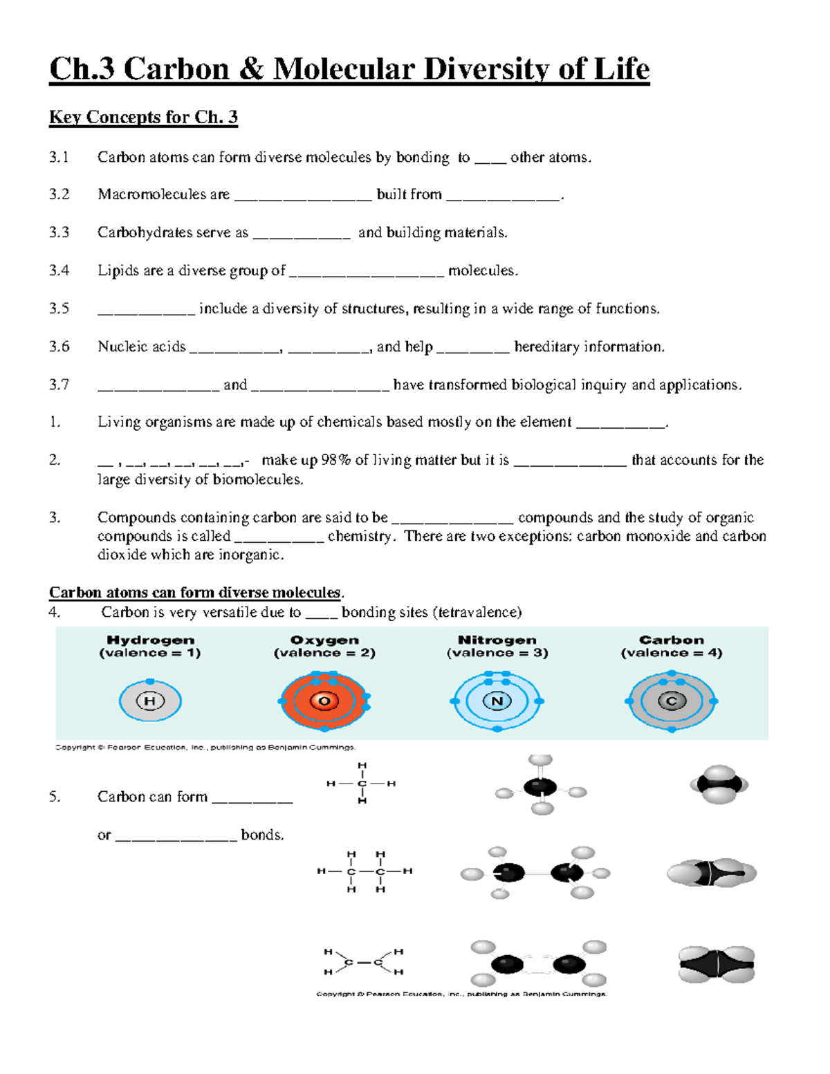 Ch. 03 Carbon & Molecular Diversity of Life 2016 - Ch Carbon ...
