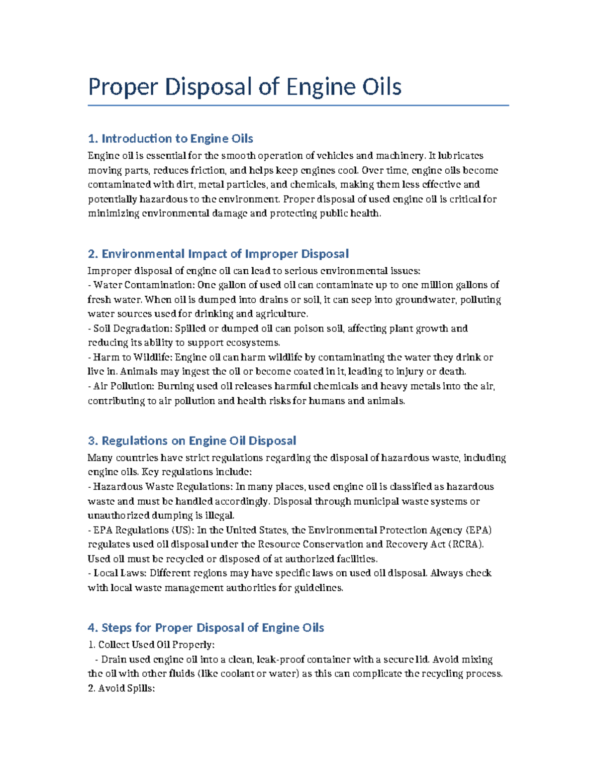Proper Disposal of Engine Oils - Introduction to Engine Oils Engine oil ...