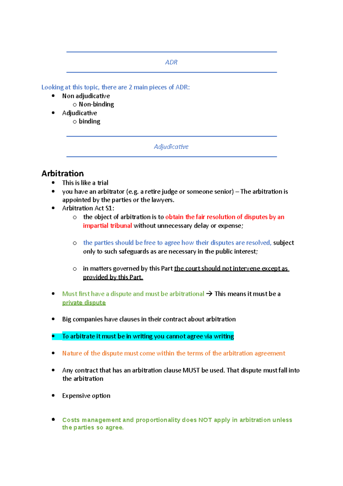 ADR - ADR law notes - ADR Looking at this topic, there are 2 main ...