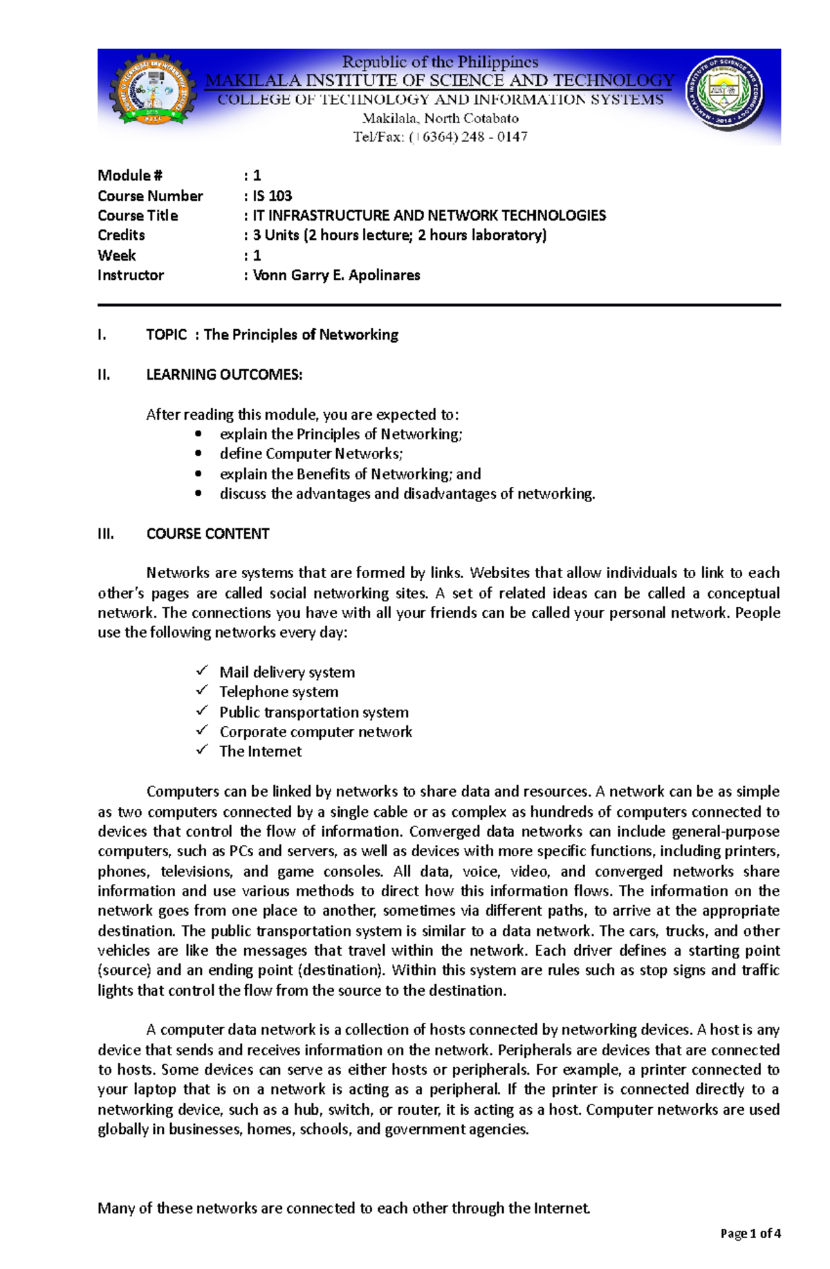 IS 103 Module 1 W1 - To enhance your knowledge - Module # : 1 Course ...