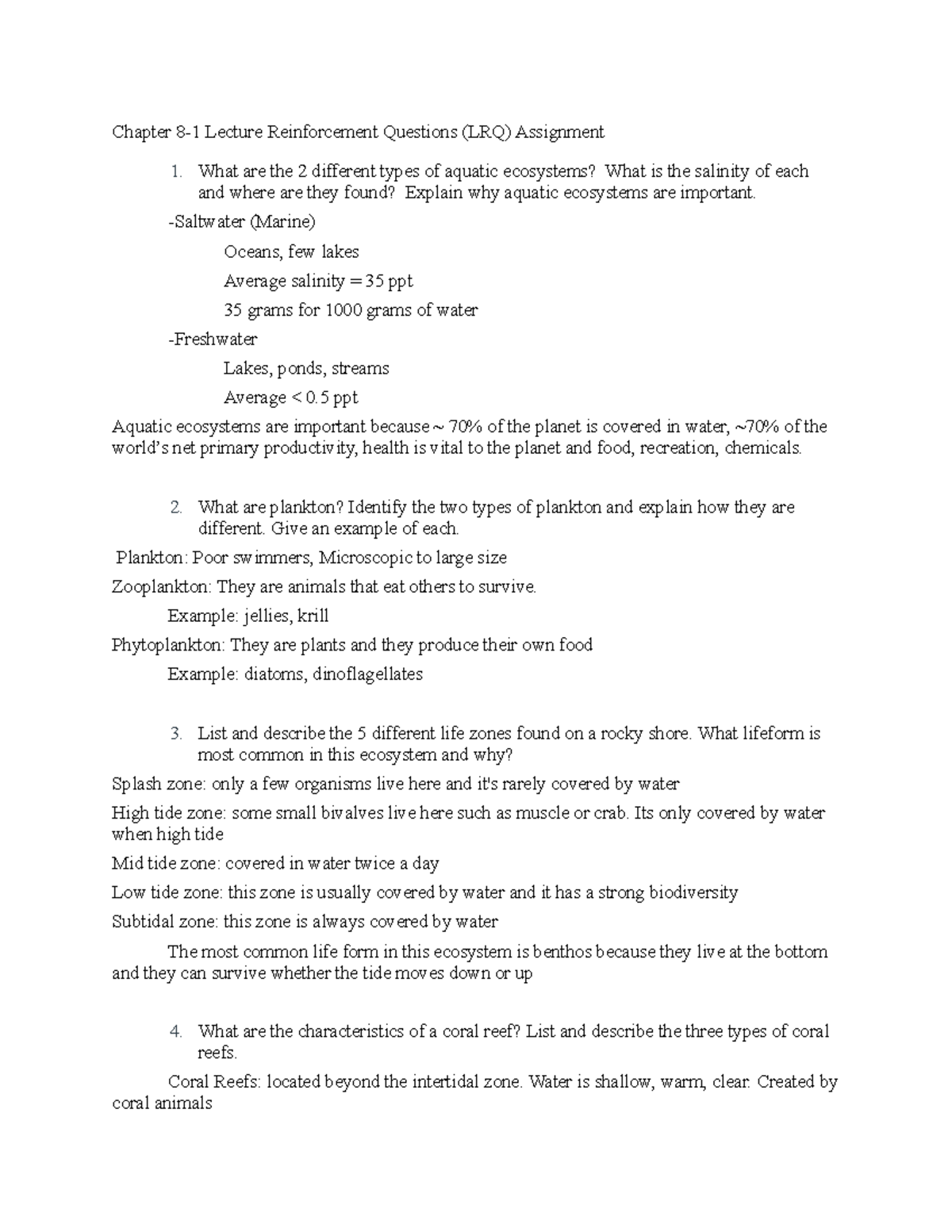 Chapter 8-1 Lecture Reinforcement Questions - Chapter Lecture ...