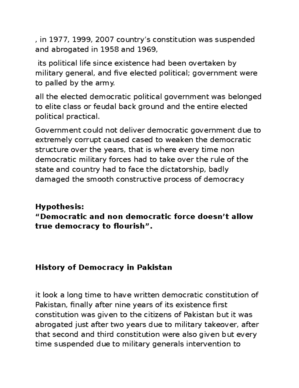 Democracy IN Pakistan - notes best - , in 1977, 1999, 2007 country’s ...