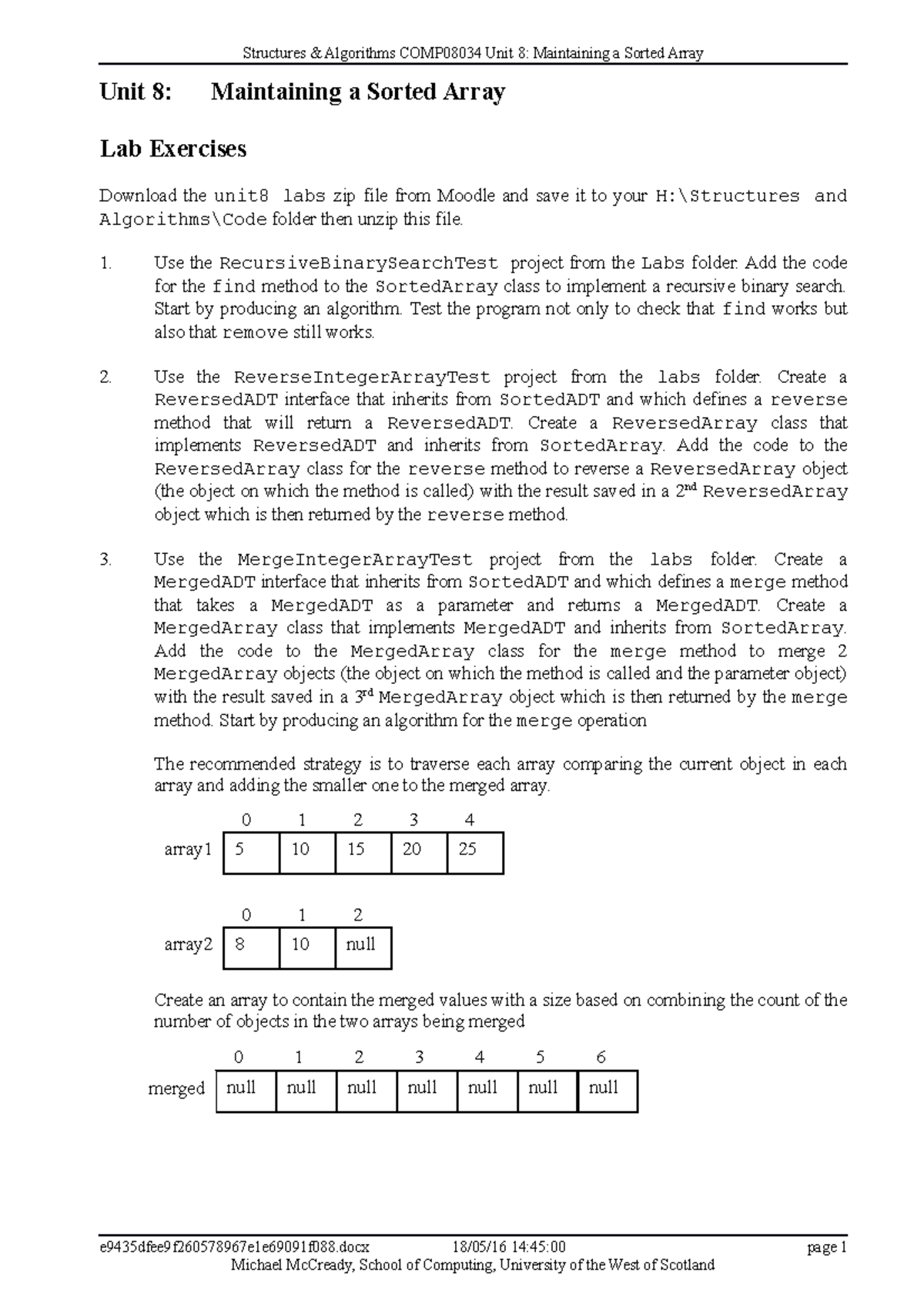 Unit8 lab exercises - Structures &amp; Algorithms COMP08034 Unit 8 ...