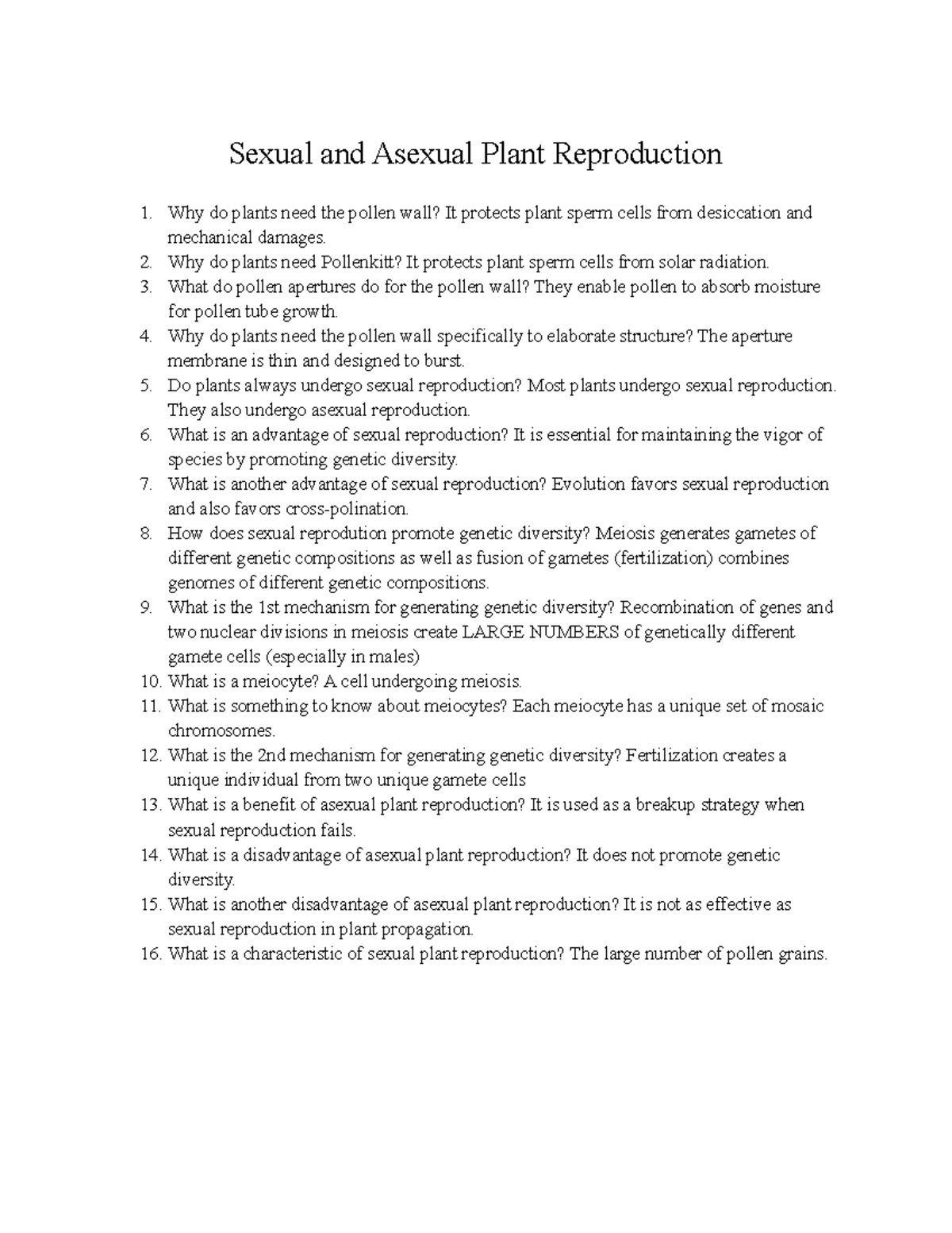Sexual and Asexual Plant Reproduction - BIOL 2890 - Sexual and Asexual ...