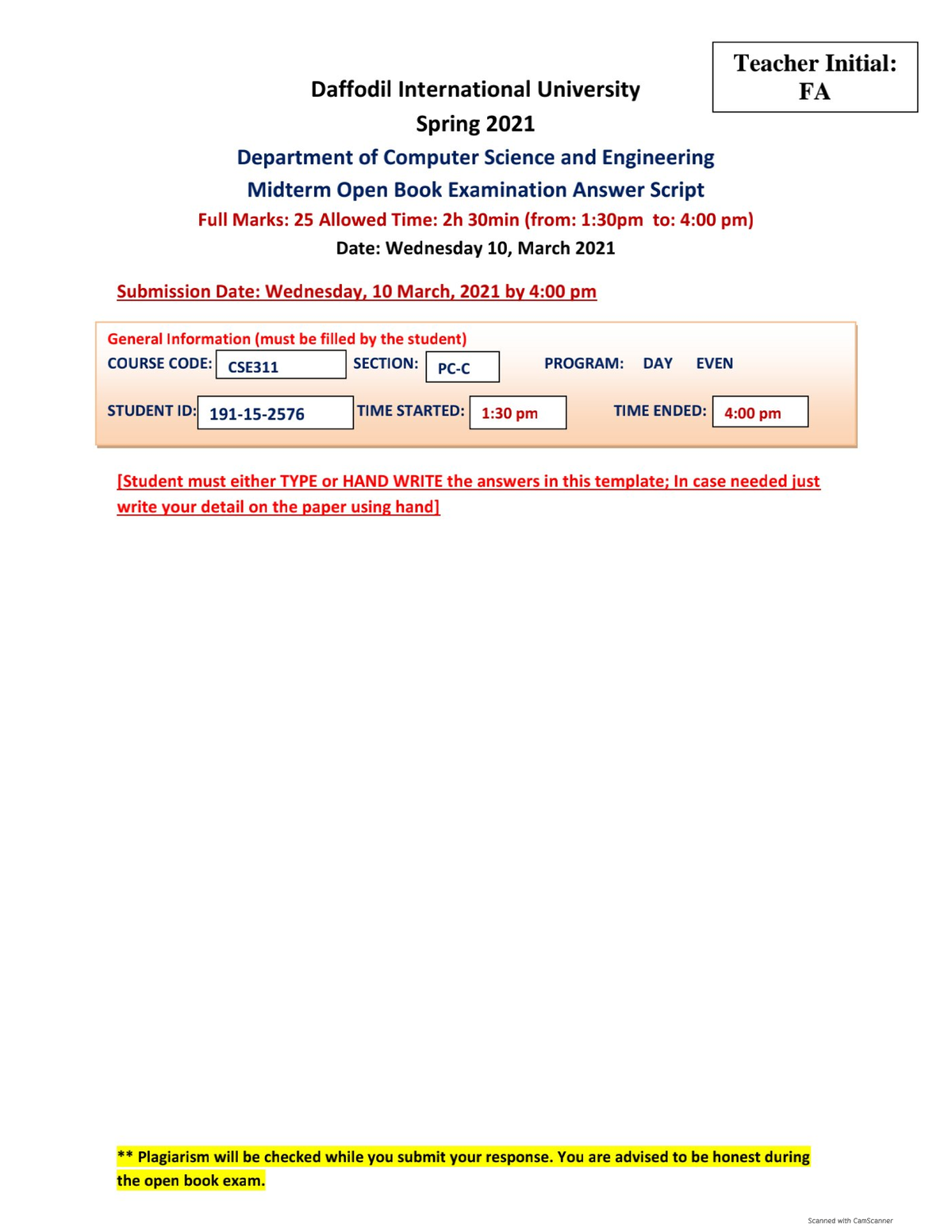 CSE311 PC-C 191-15-2576 - Data Structures - Studocu