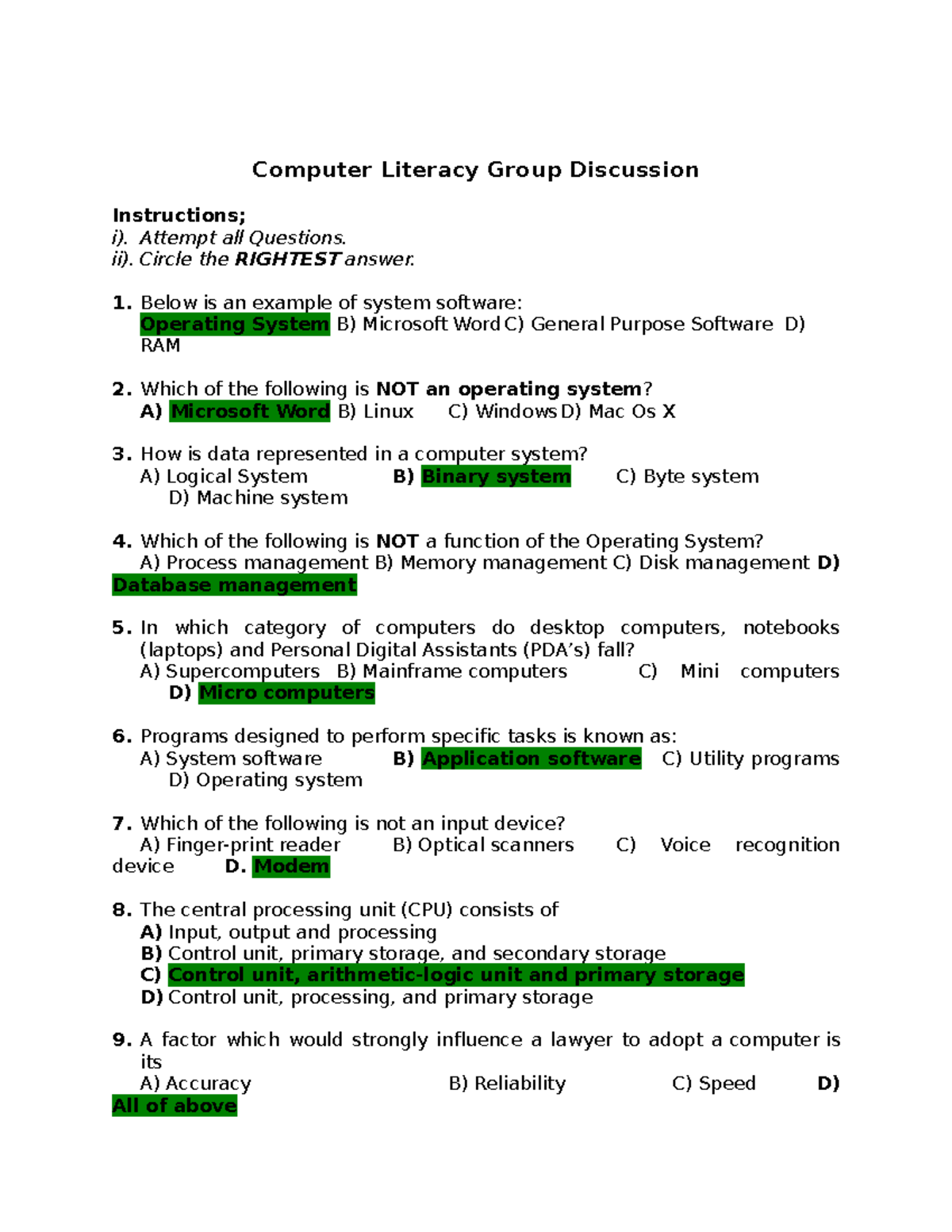 Revision Objectives - Computer Literacy Group Discussion Instructions ...