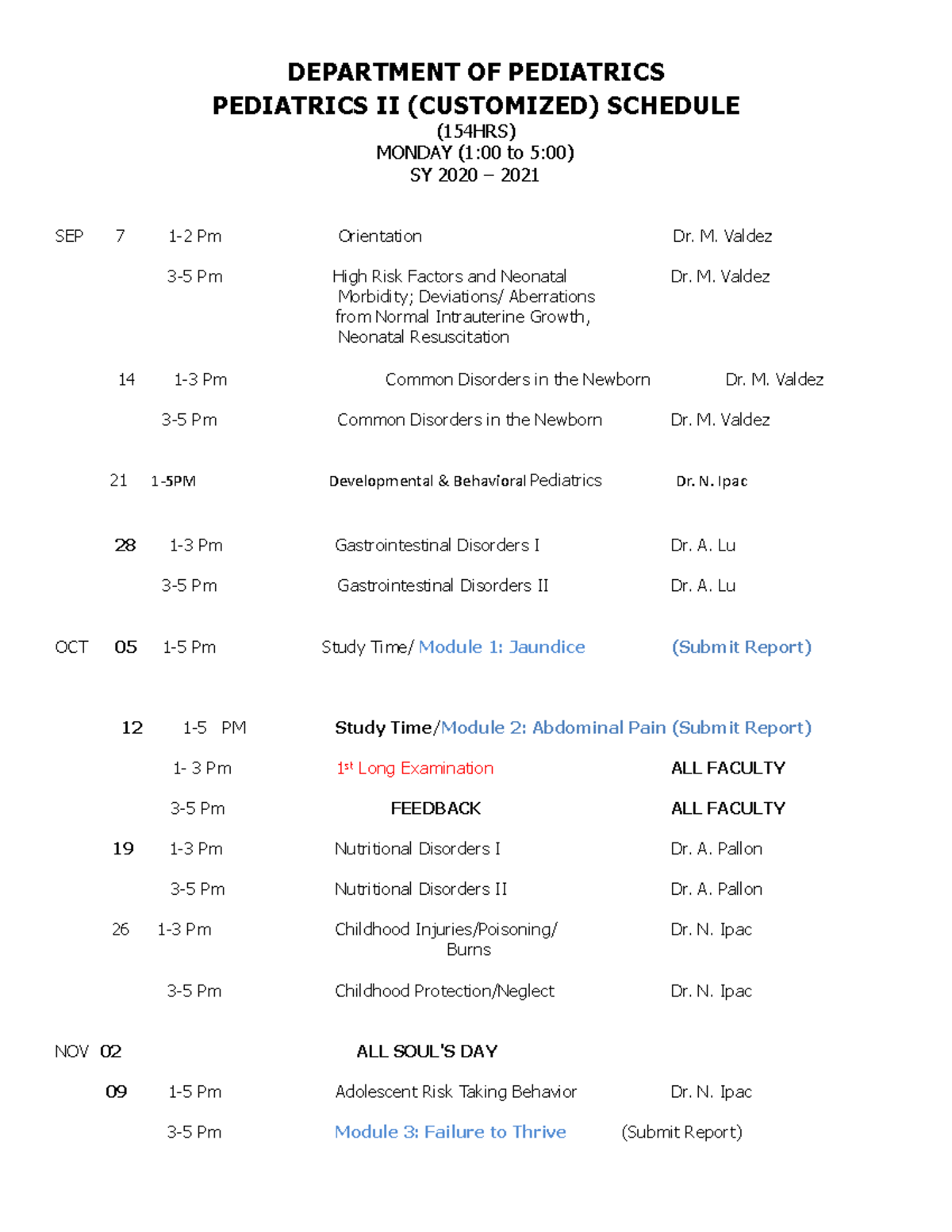 Pedia 2 Schedule 2020-2021 AUG Batch 4 1 - Warning: TT: undefined ...