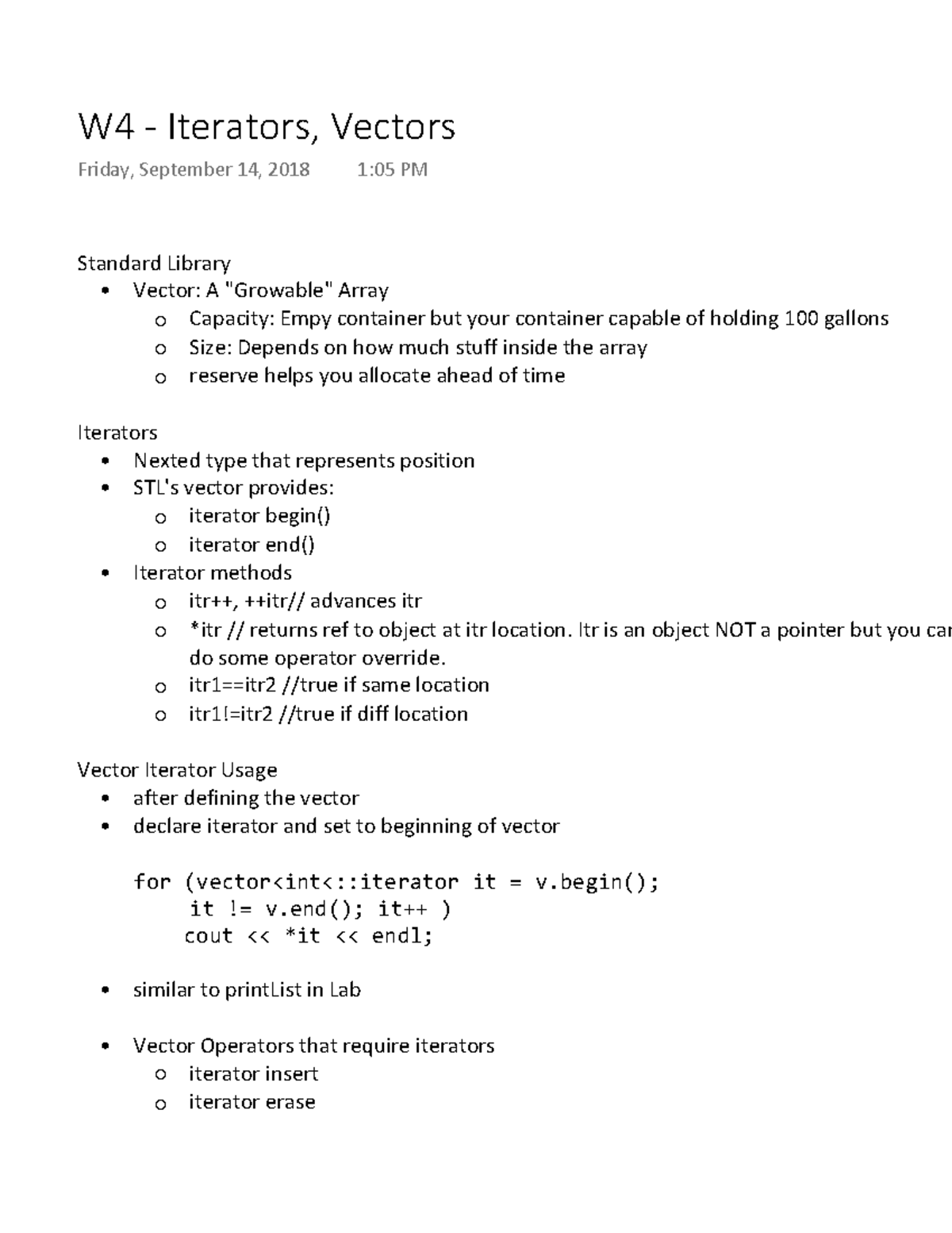 W4 Iterators Vectors Standard Library Vector A Growable Array 5021