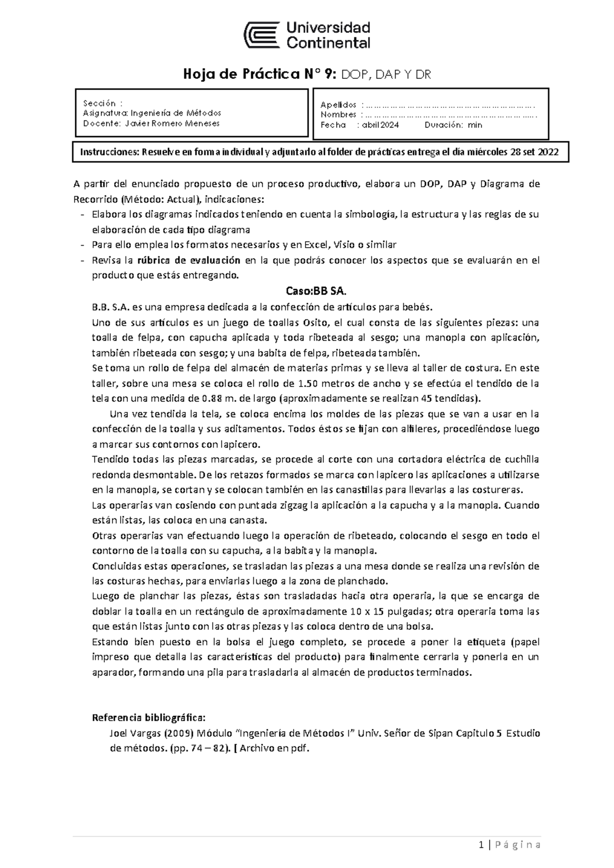 Hoja de práctica 9 - DOP DAP y DR Caso BB 2024 10 - Hoja de Práctica N° 9: DOP, DAP Y DR A ...