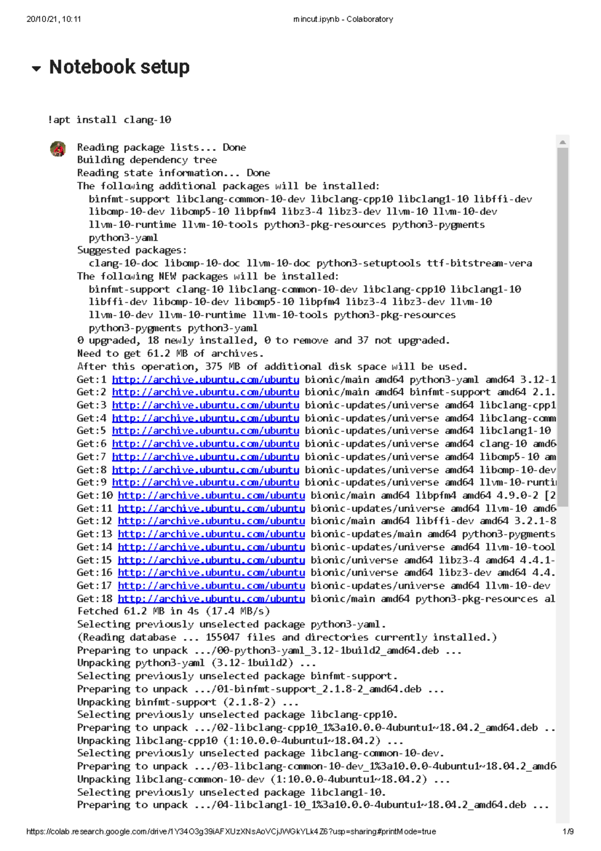 Mincut.ipynb - Colaboratory - Notebook setup Reading package lists... Done Building dependency ...