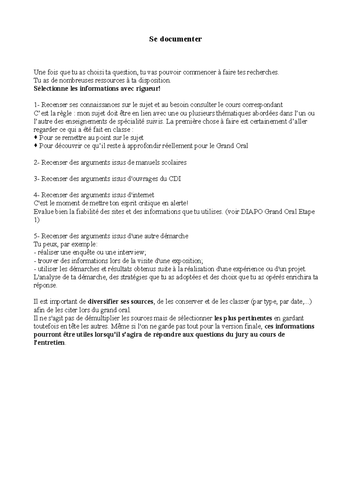 Se documenter - préparer son grand oral (terminale) - Se documenter Une fois que tu as choisi ta ...