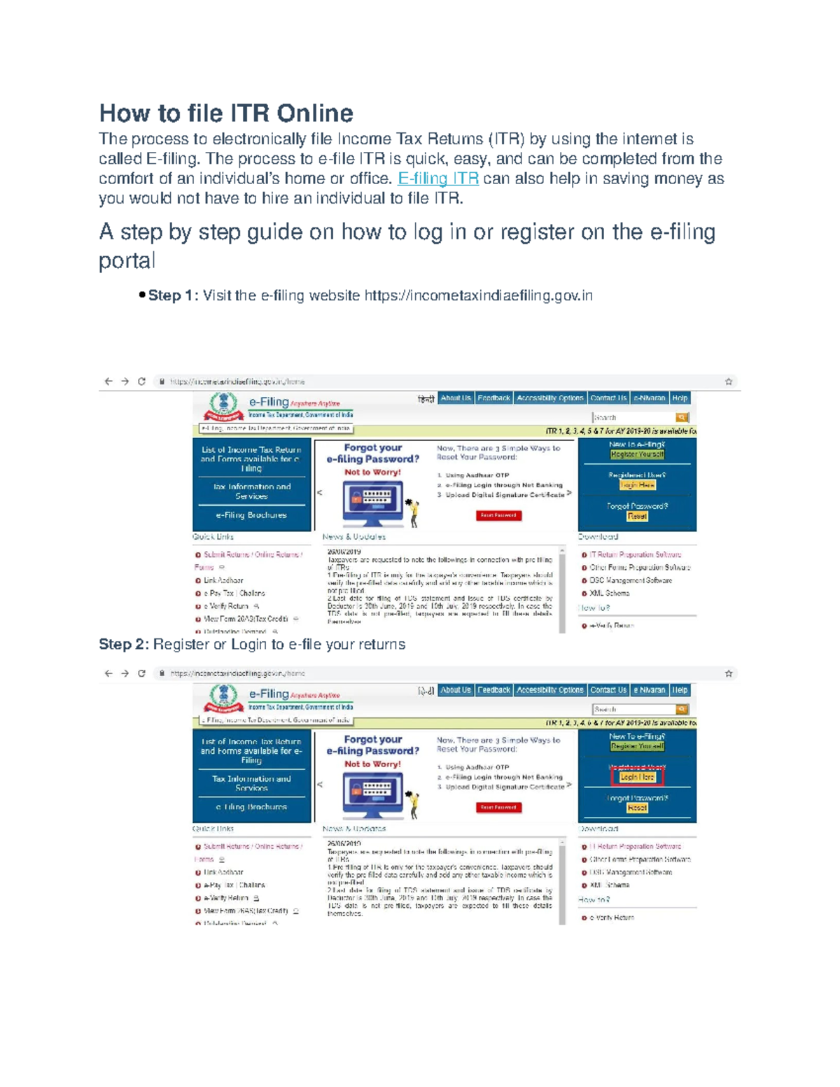 How to file ITR Online - NOTES - How to file ITR Online The process to ...