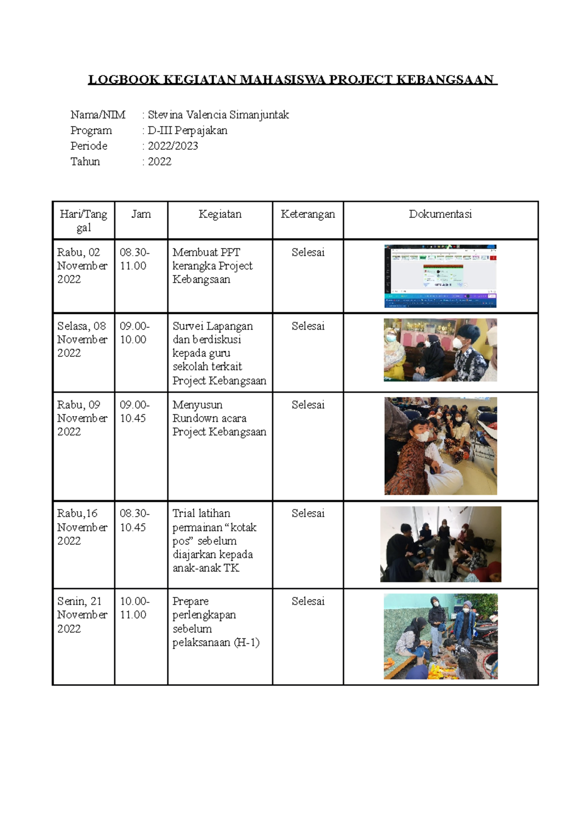 Stevina Valencia S 013221136 Logbook Prokeb - LOGBOOK KEGIATAN ...